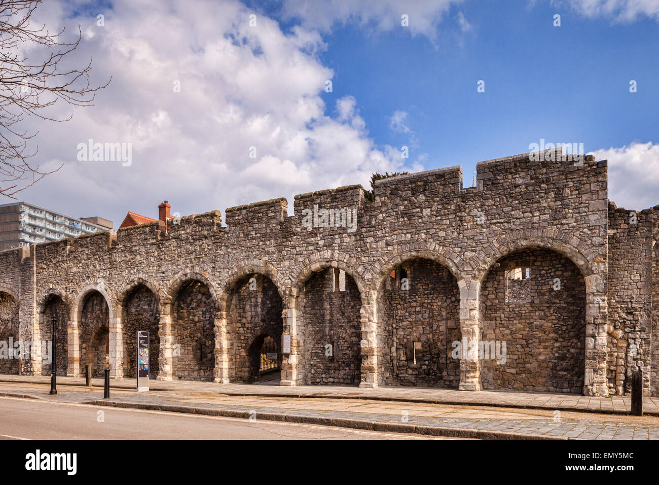 A section of the old city walls of the city of Southampton, Hampshire ...