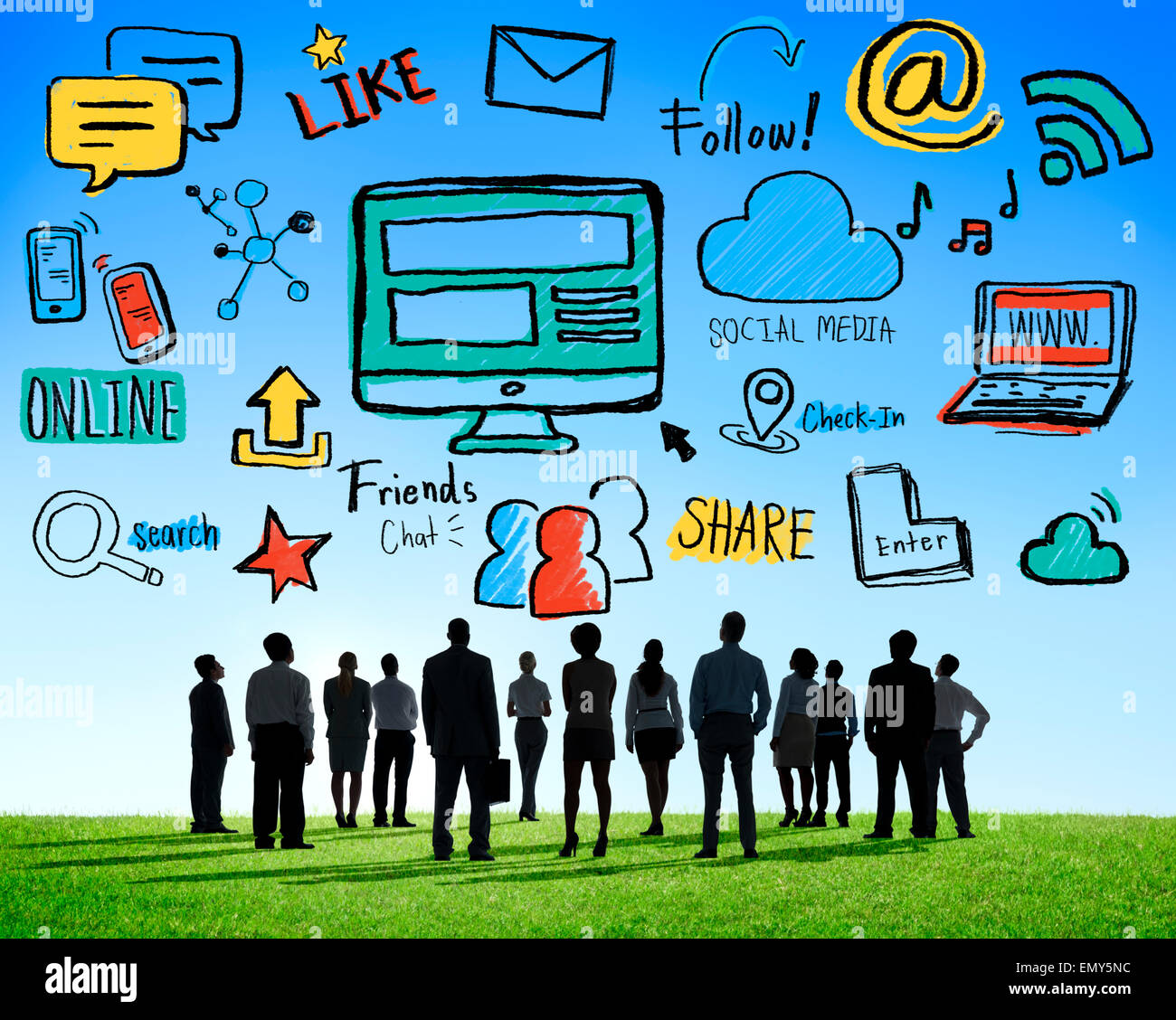 Silhouette Group Business People Discussion Social Media Concept Stock ...