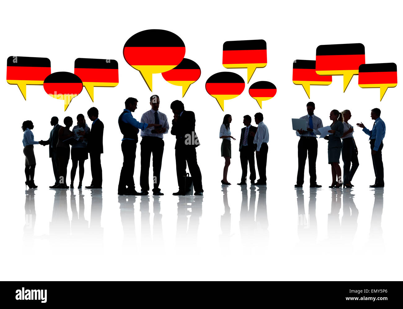 Talking Business People Silhouettes Isolated On White With German Flag ...