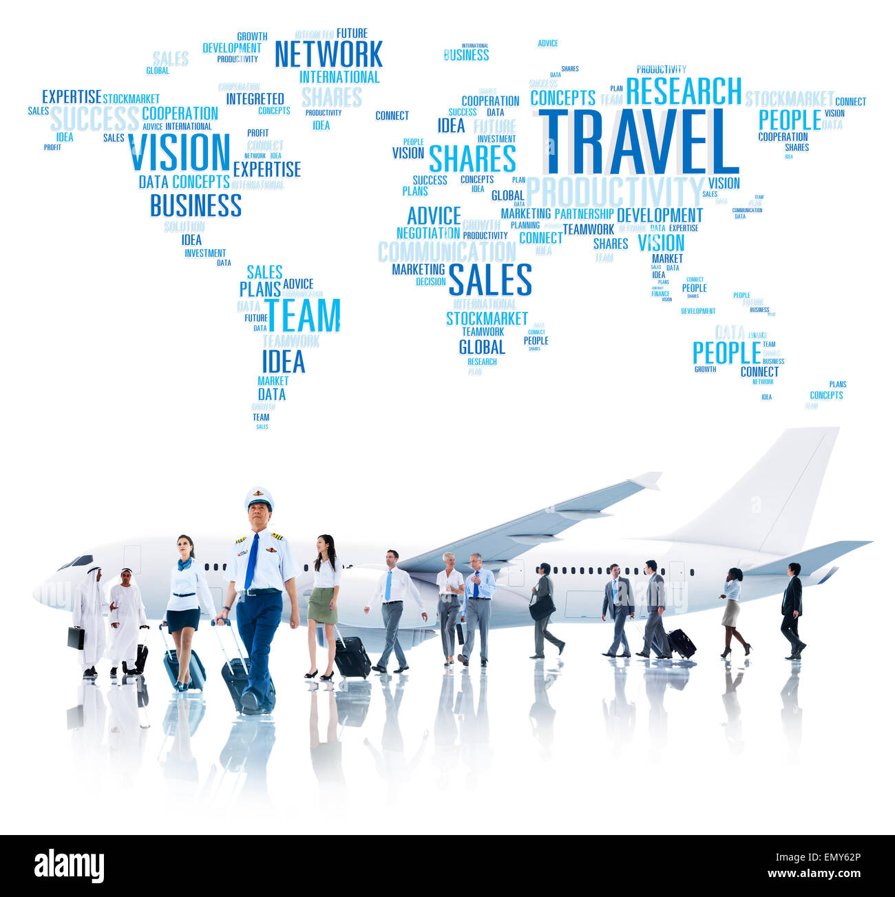 Multiethnic Group of Business People with Airplane Stock Photo - Alamy