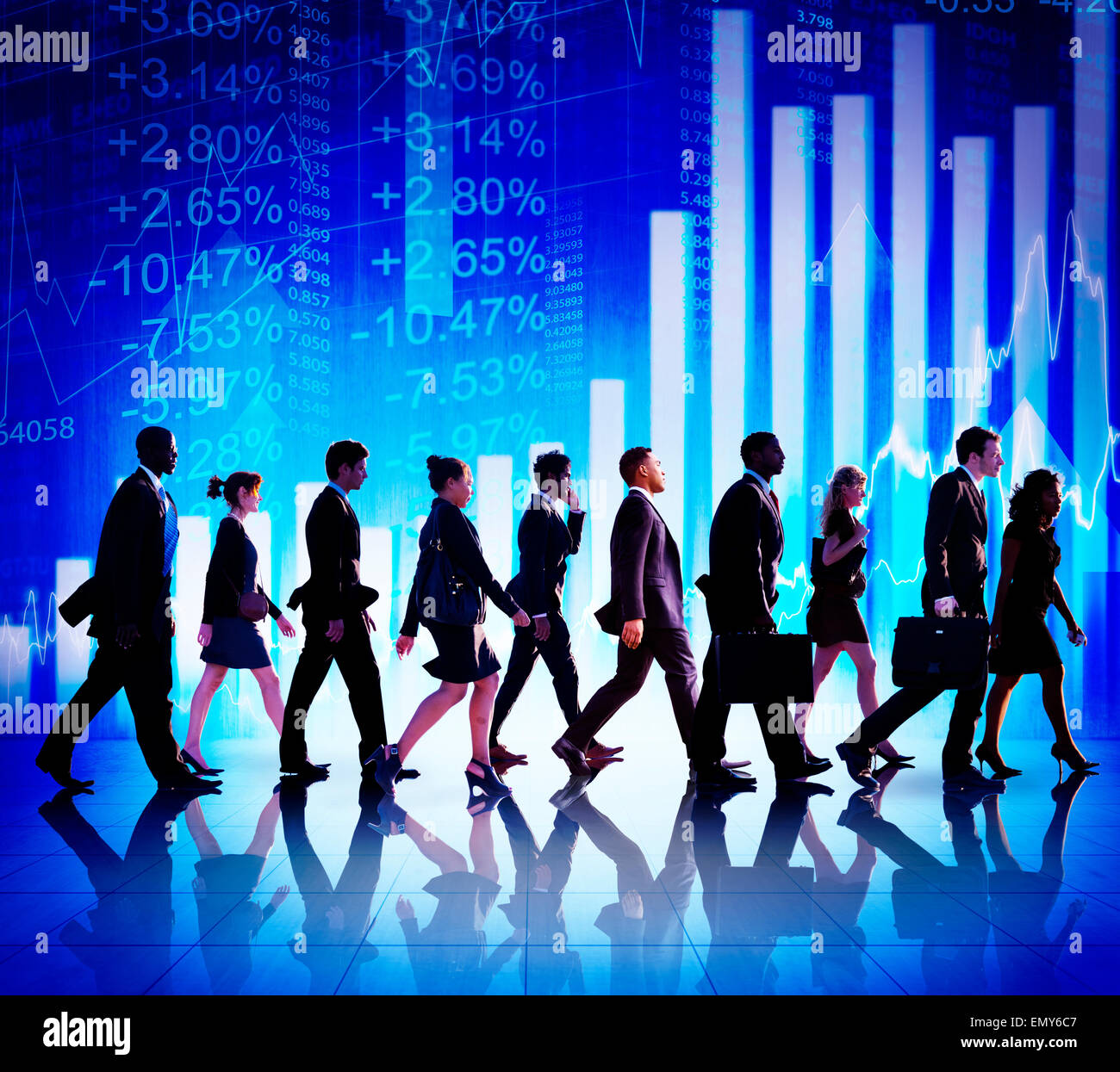 Business People Walking Financial Figures Concept Stock Photo - Alamy