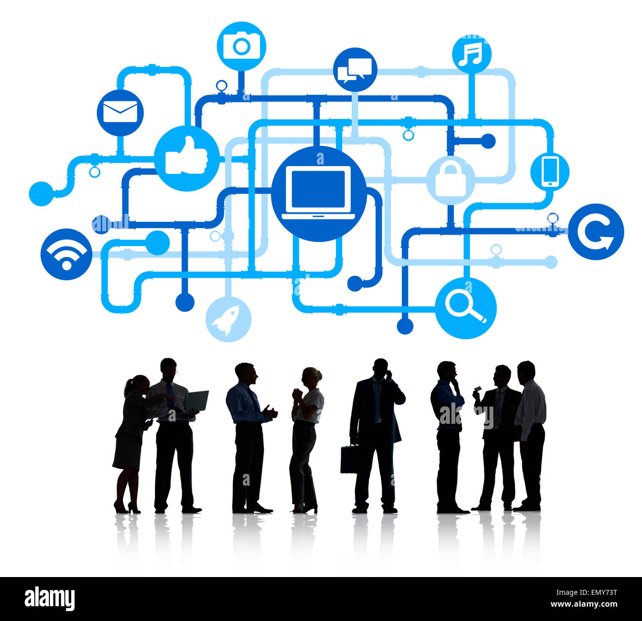 Silhouettes of Business People Working and Internet Concepts Stock ...