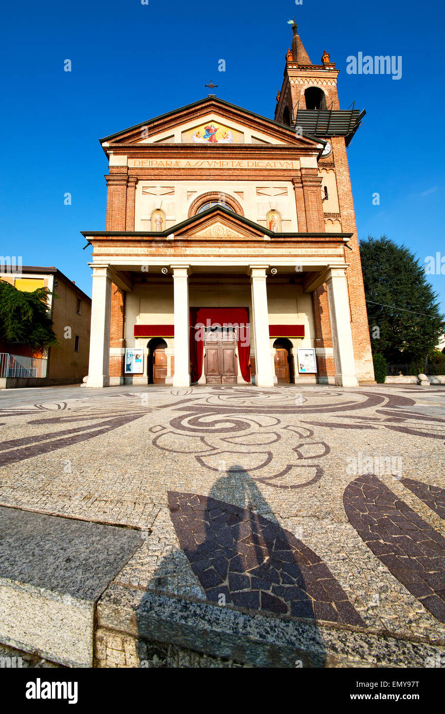 in the parabiago old church closed brick tower sidewalk italy lombardy ...