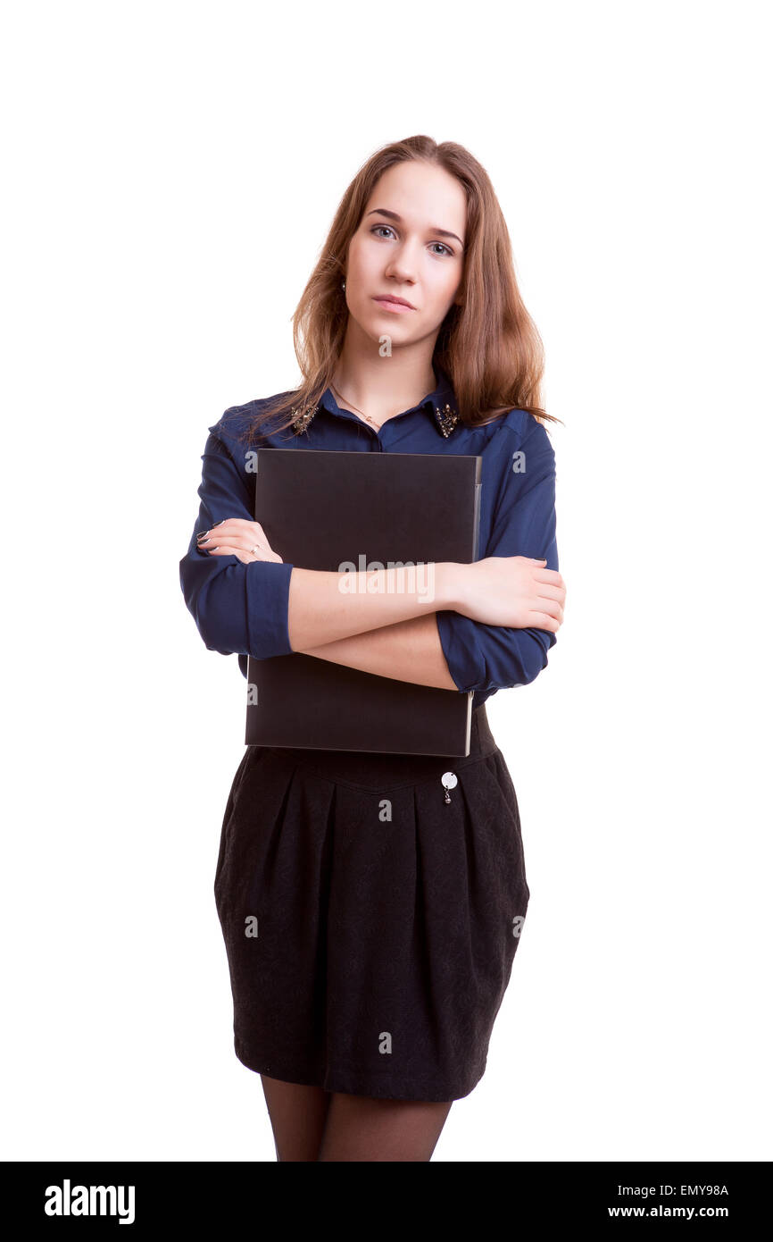 Beautiful teenage student isolated over white background. Studio ...