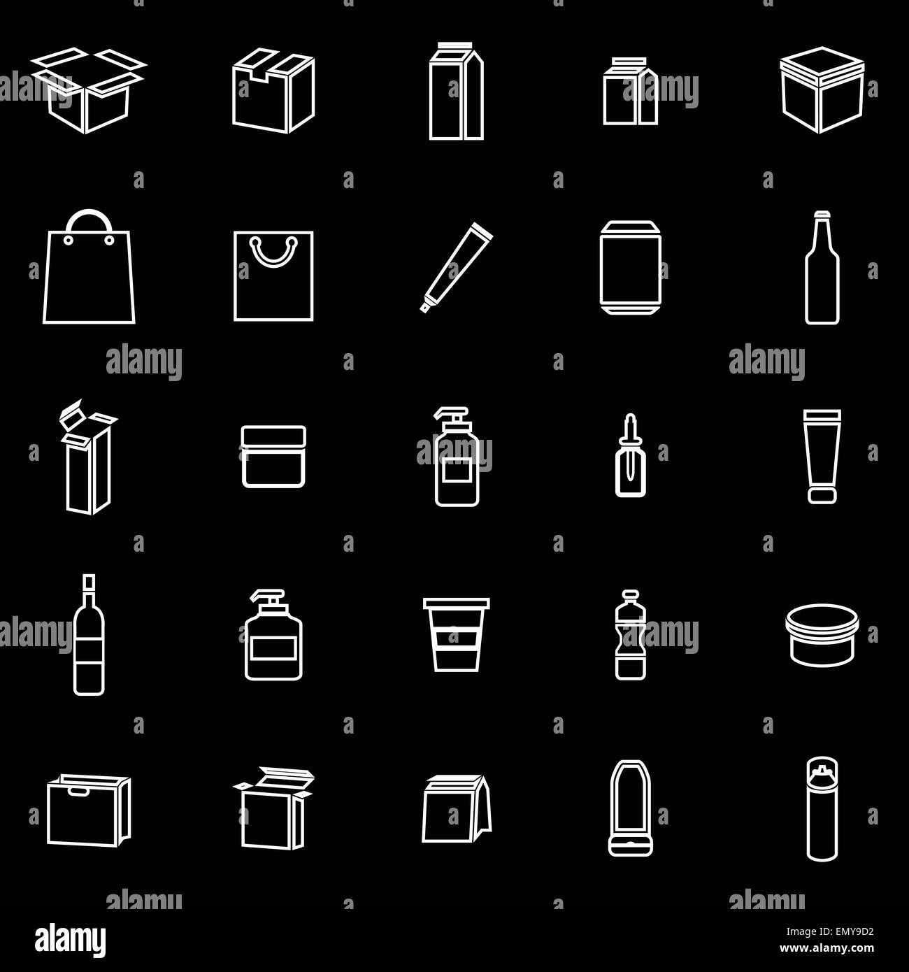 Packaging line icons on black background, stock vector Stock Vector ...