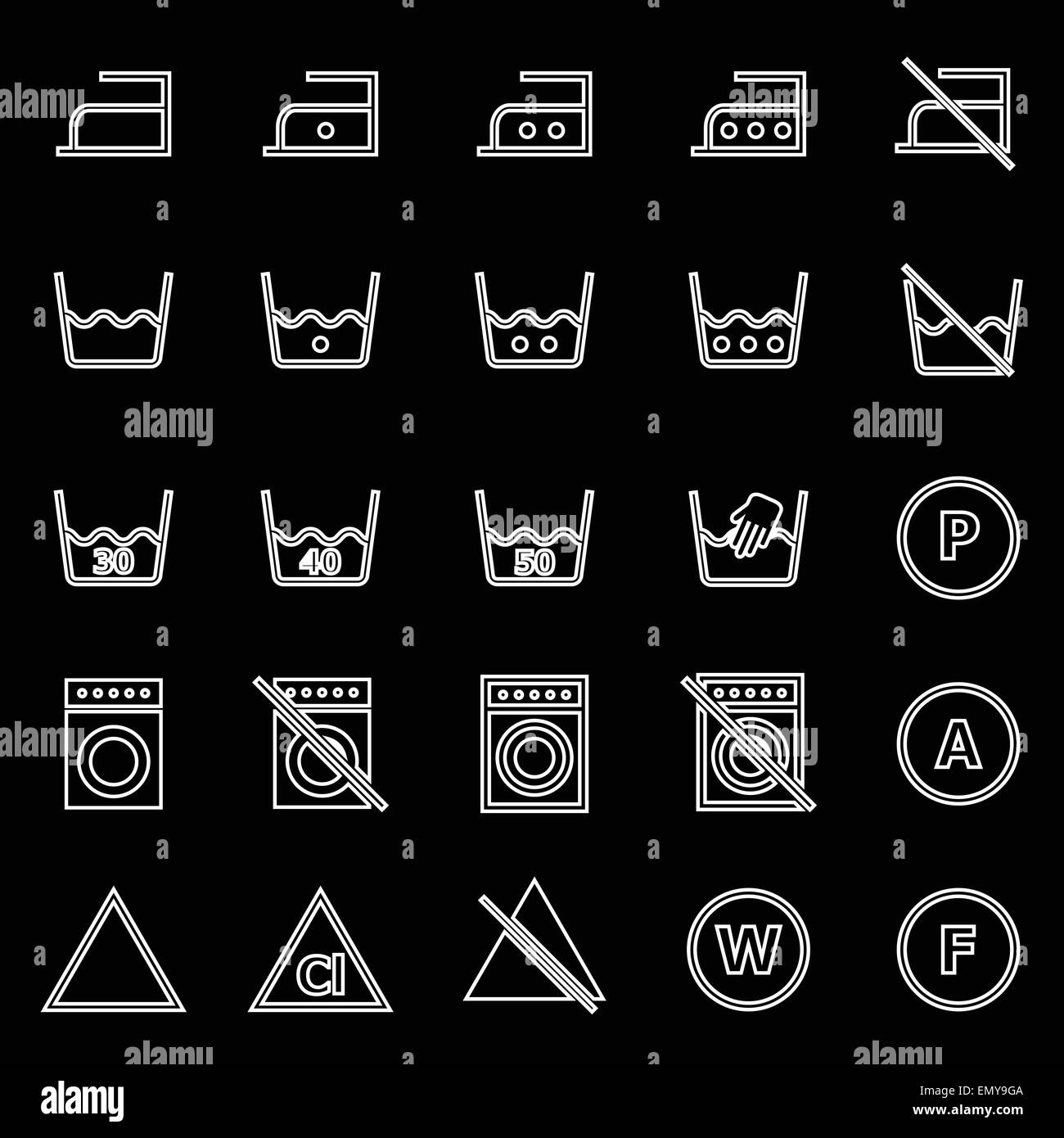 Laundry line icons on black background, stock vector Stock Vector Image ...