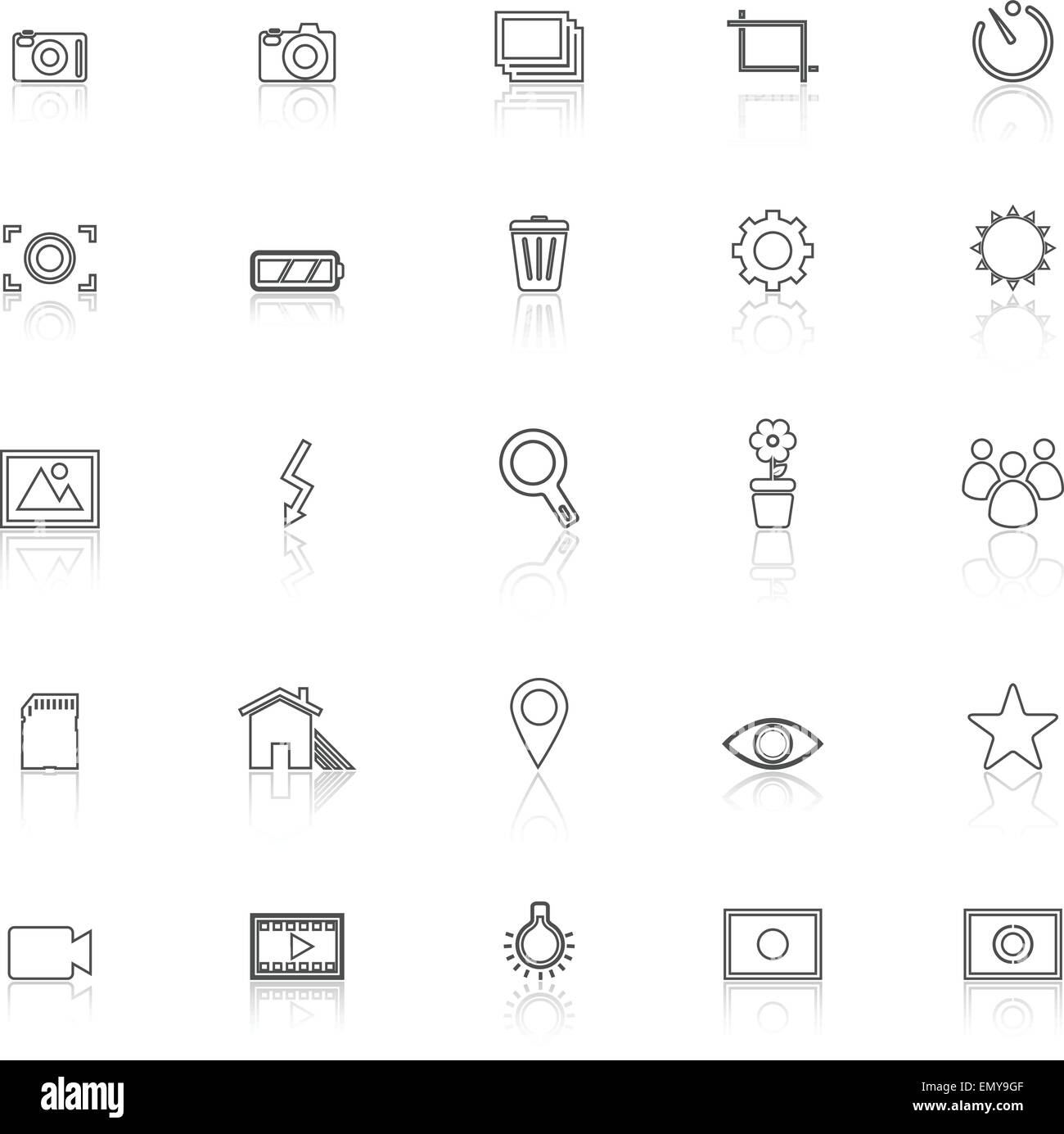 Photography line icons with reflect on white background, stock vector ...