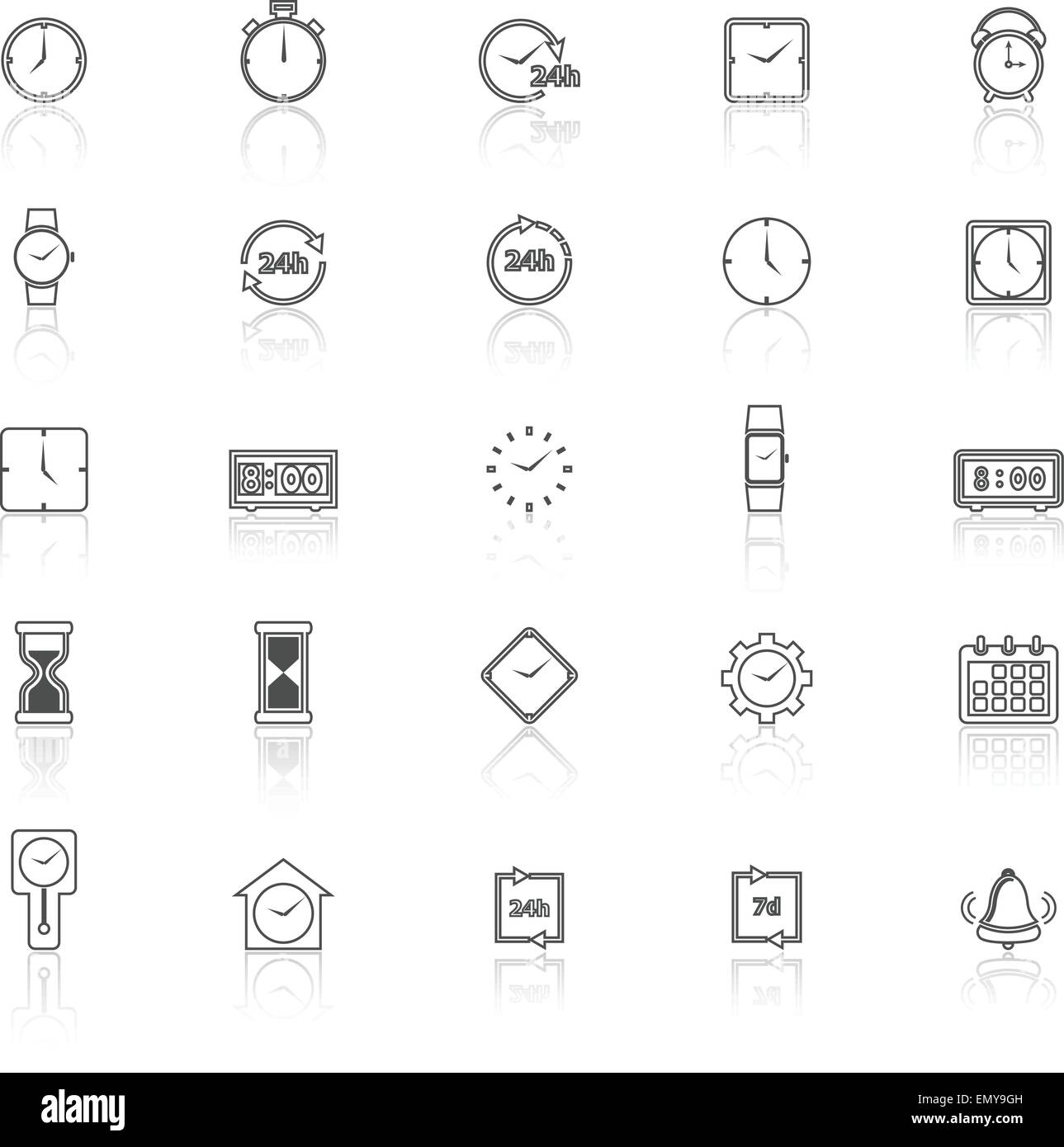 Time line icons with reflect on white background, stock vector Stock ...