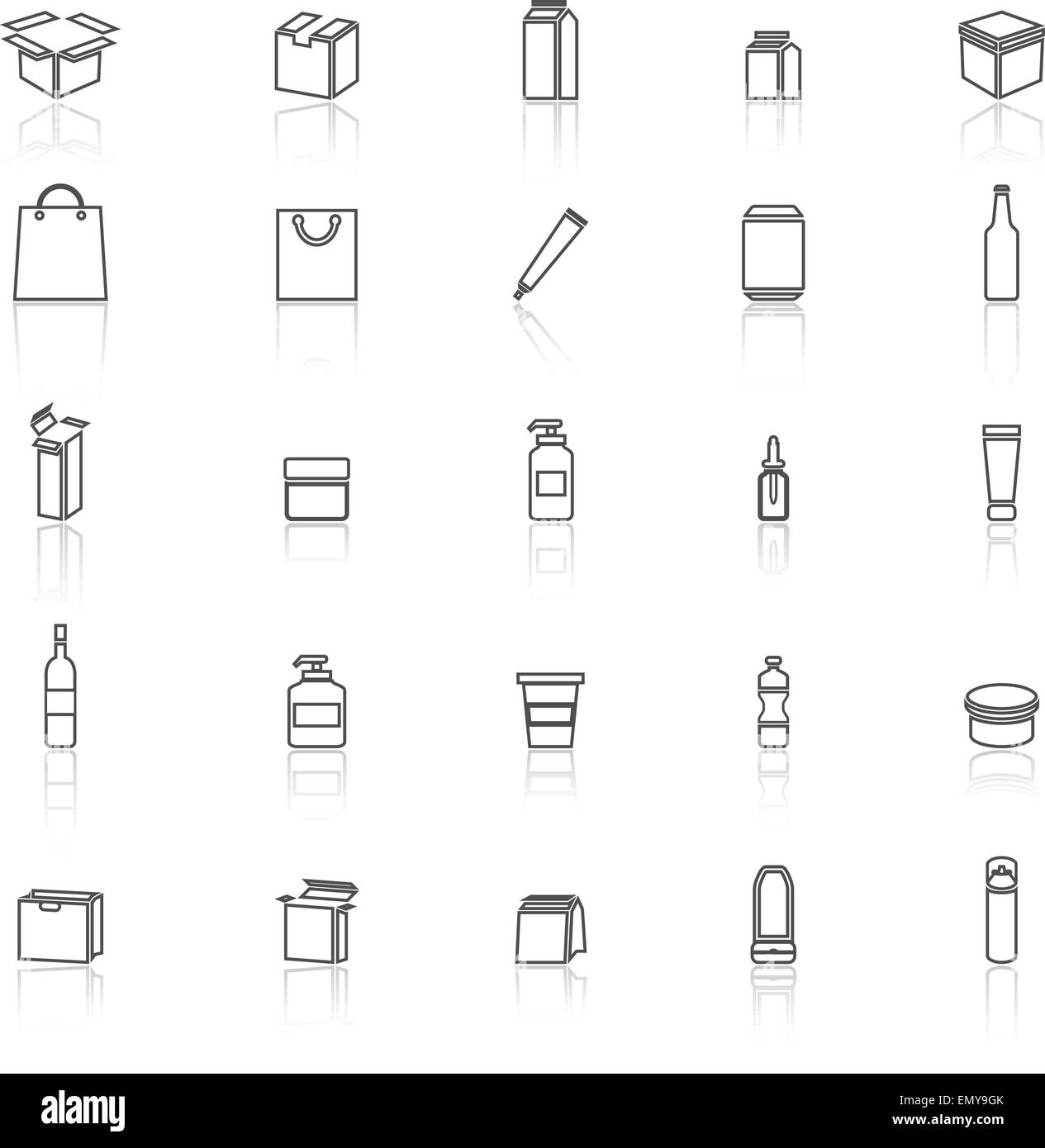 Packaging line icons with reflect on white background, stock vector ...