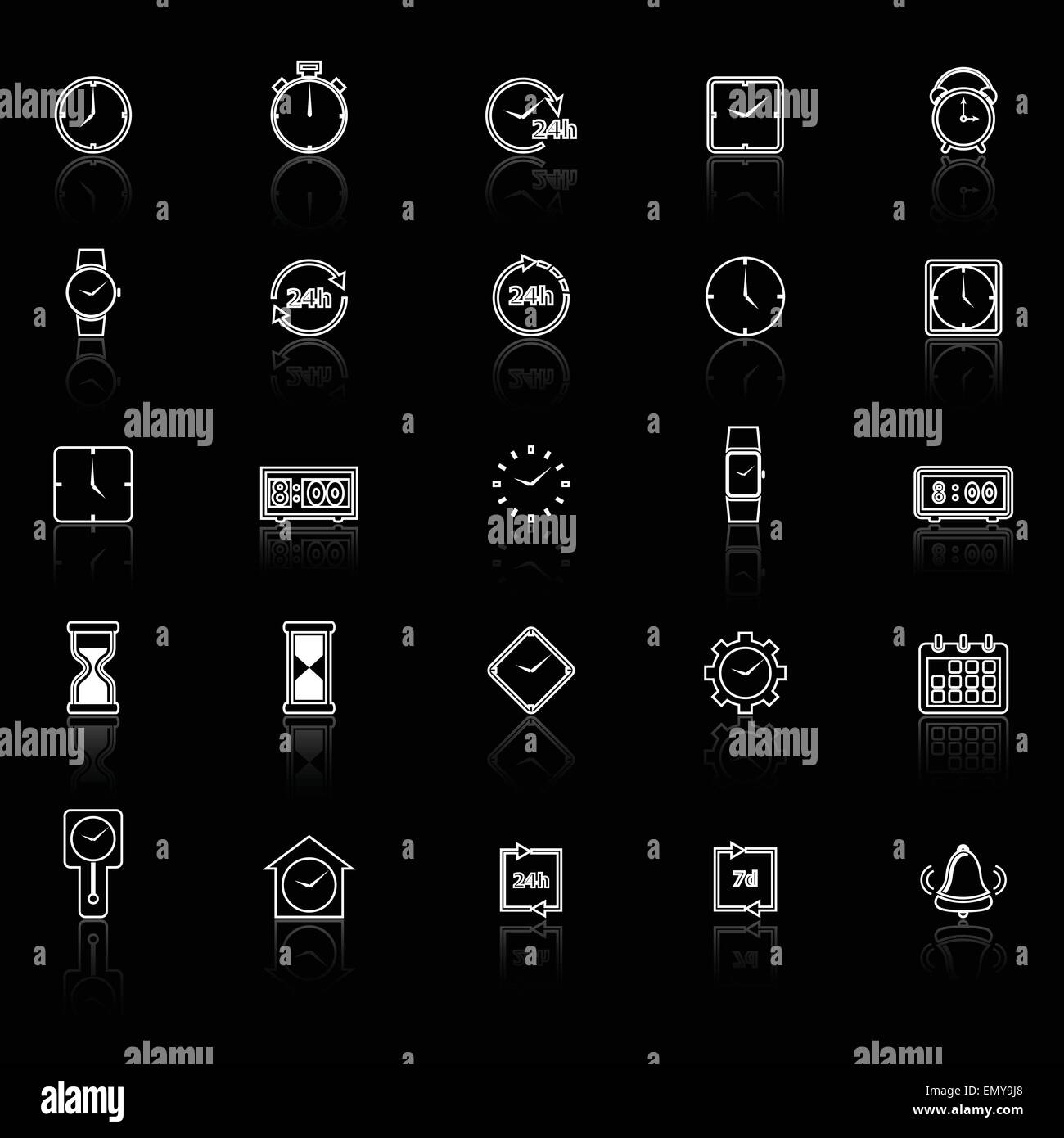 Time line icons with reflect on black background, stock vector Stock ...