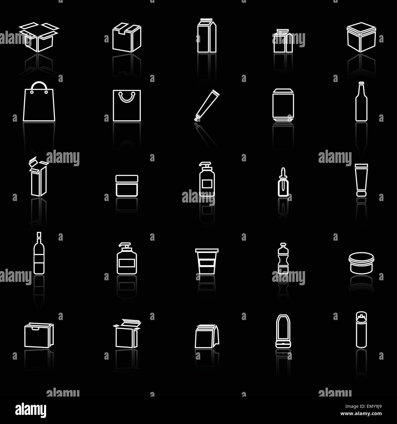 Packaging line icons with reflect on black background, stock vector ...