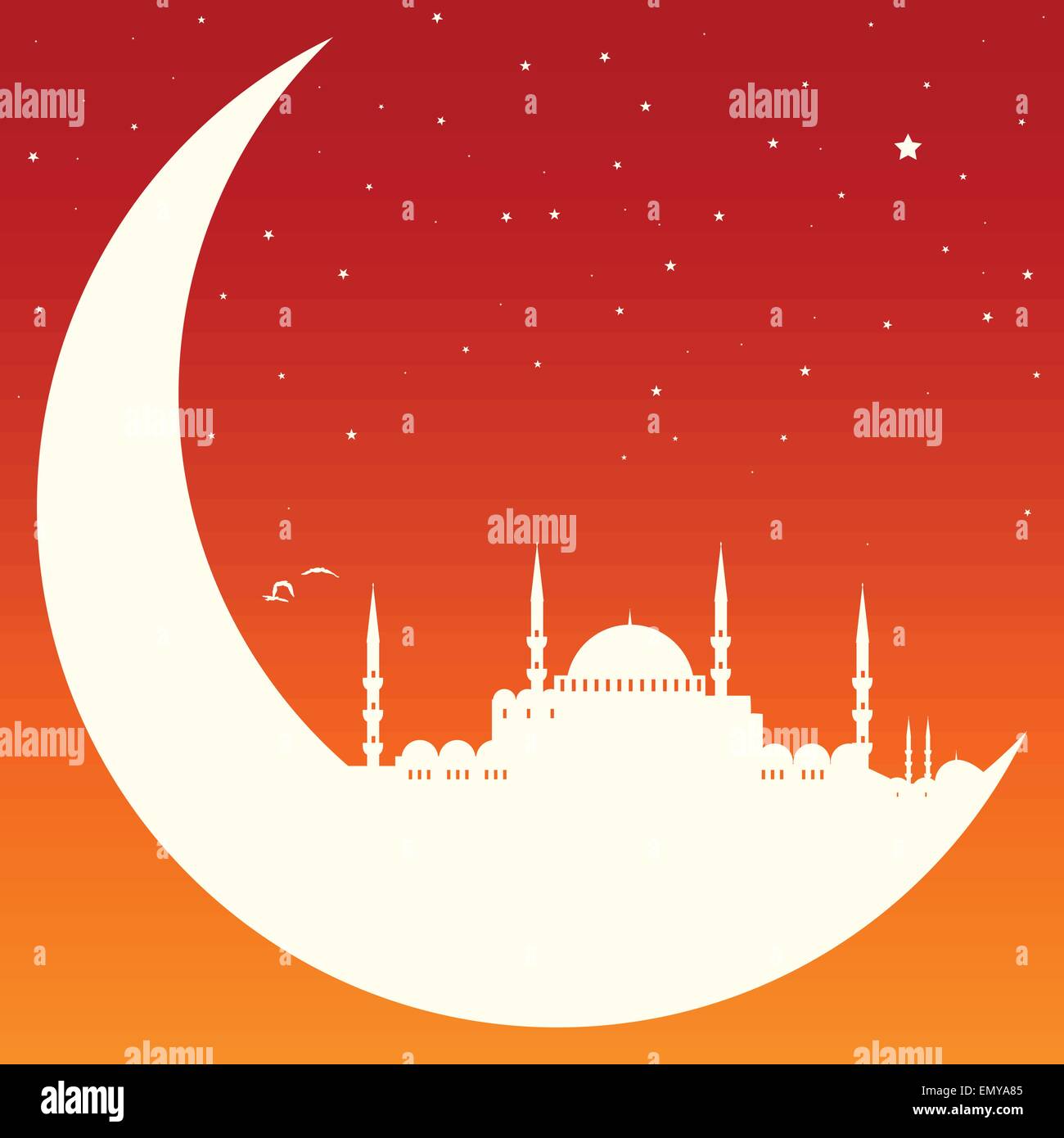 Illustration of the Moon with Mosque Stock Vector Image & Art - Alamy