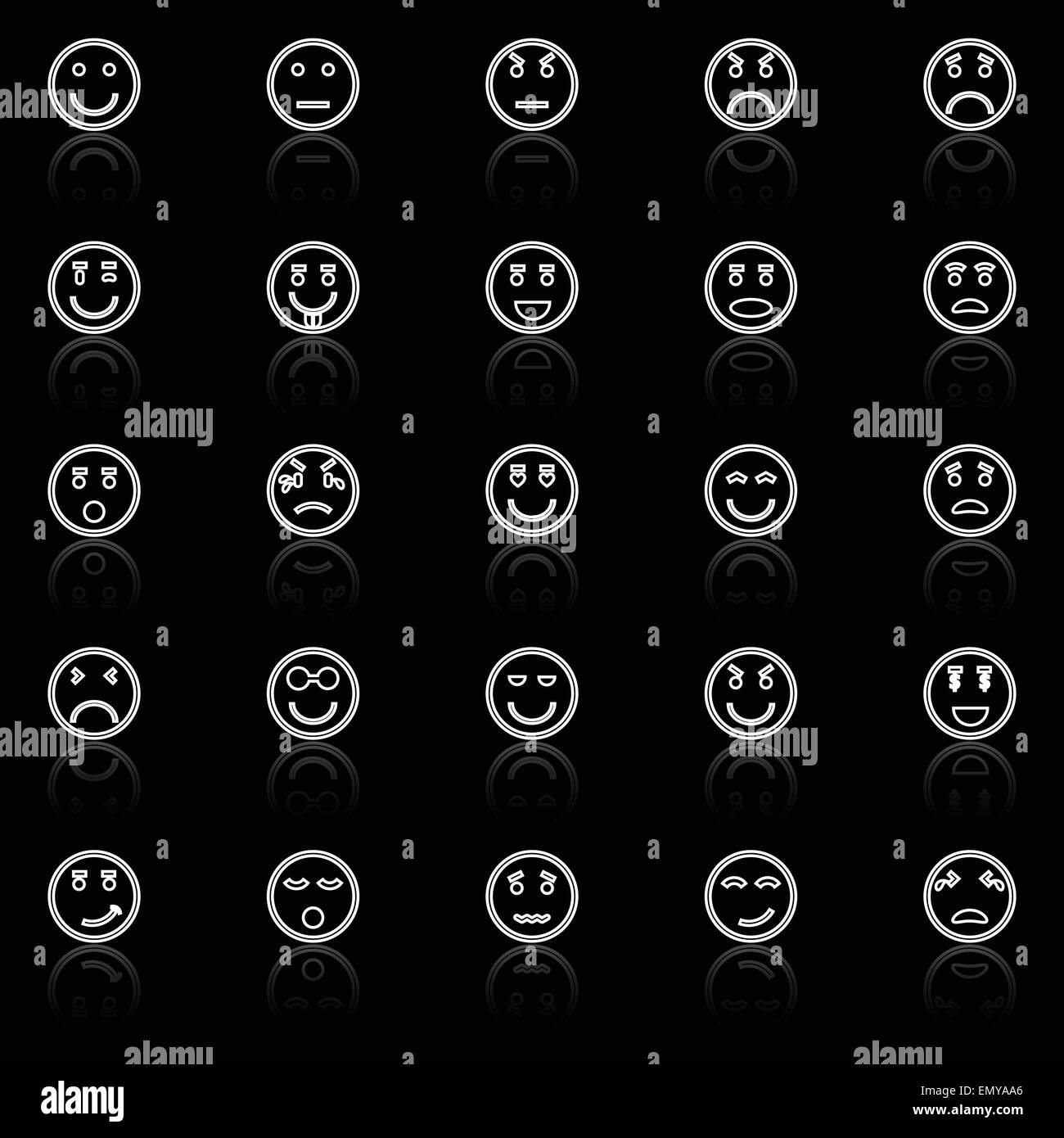 Circle face line icons with reflect on black background, stock vector ...