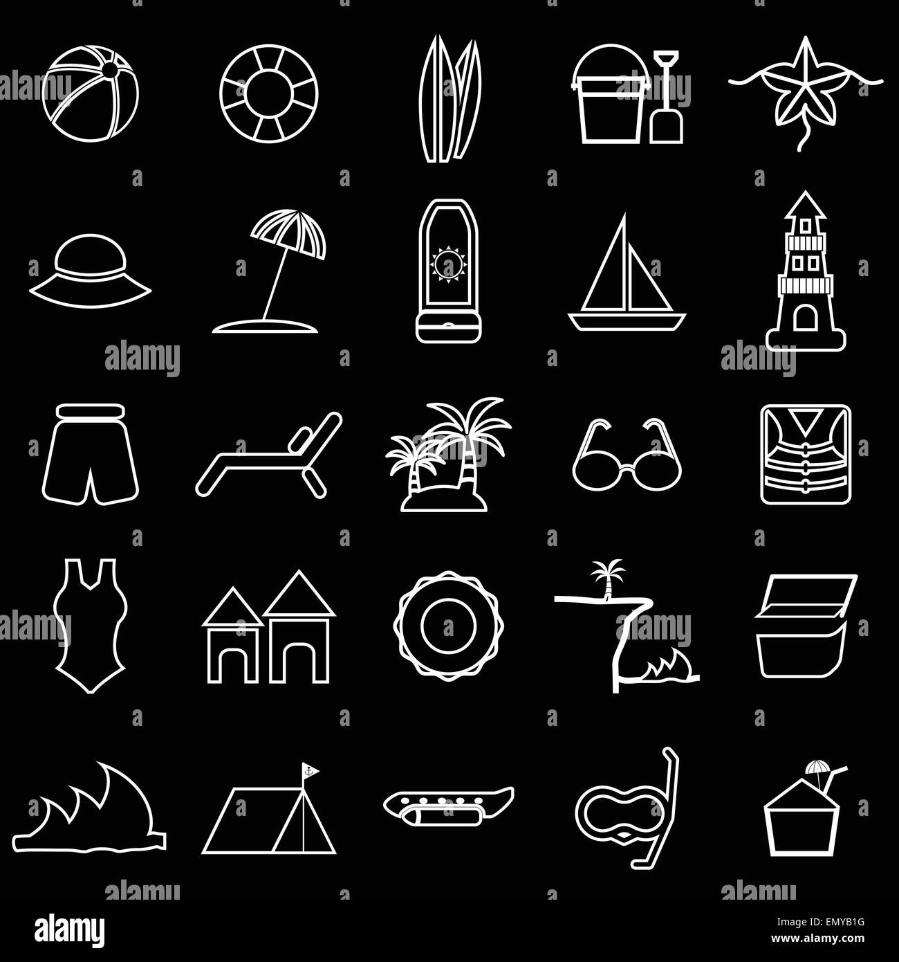 Beach line icons on black background, stock vector Stock Vector Image ...