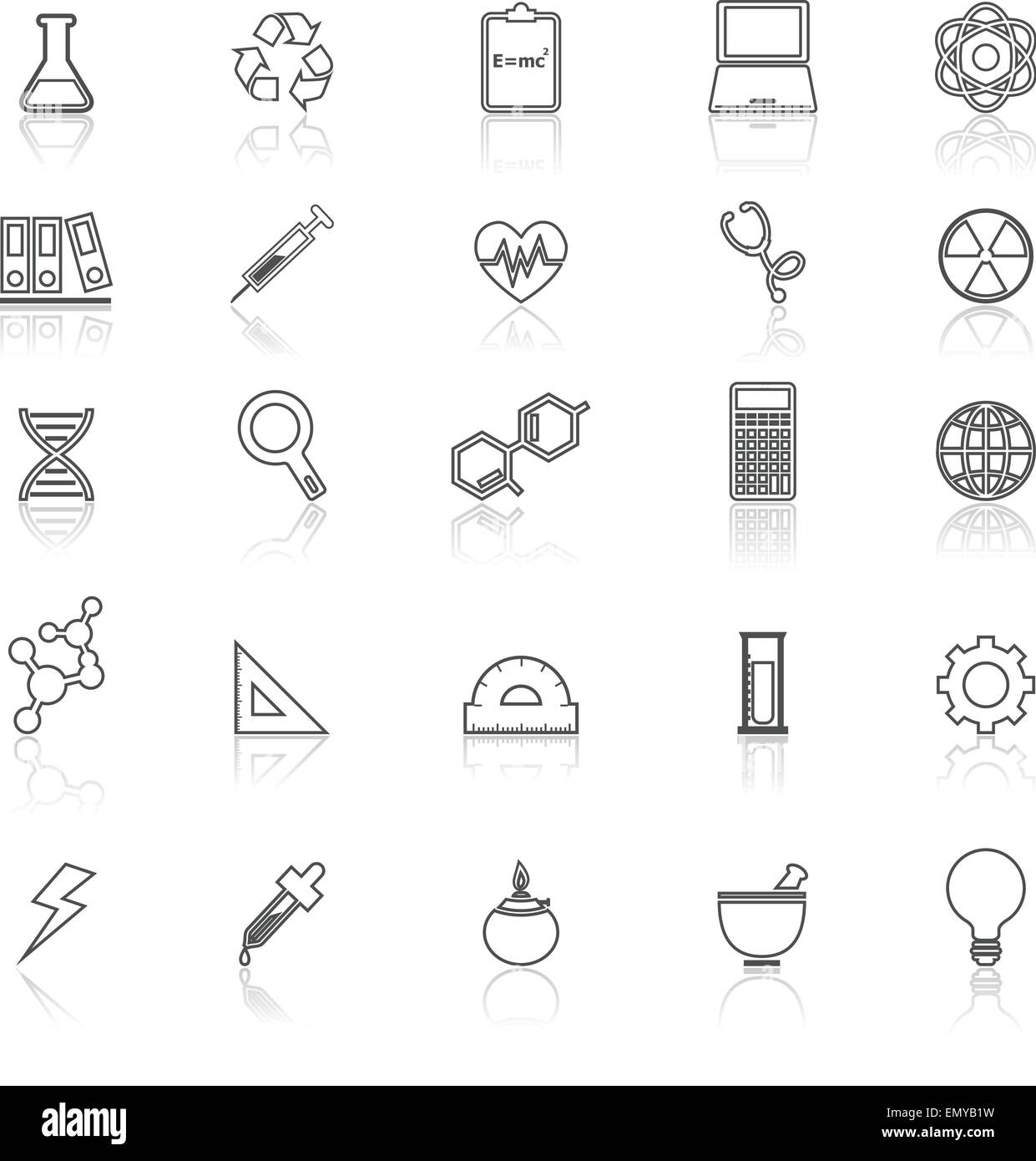 Science line icons with reflect on white background, stock vector Stock ...