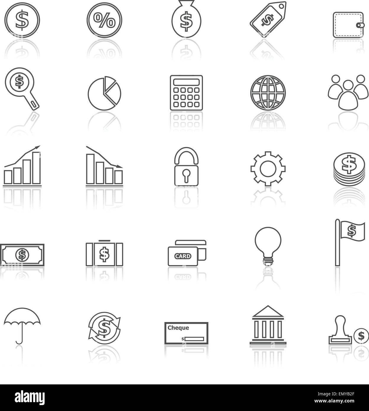 Finance line icons with reflect on white background, stock vector Stock ...