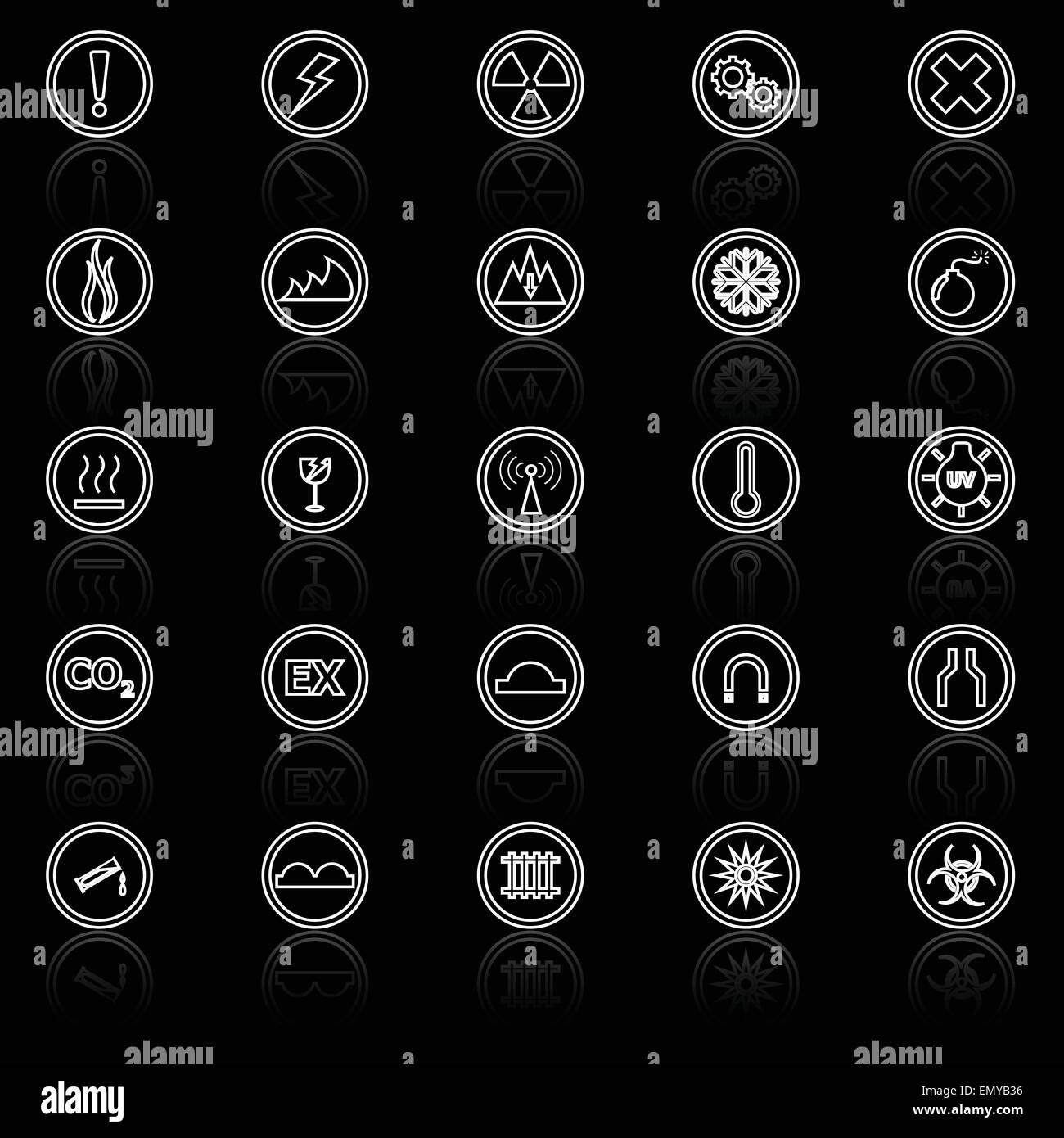 Warning sign icons with reflect on white background hi-res stock ...