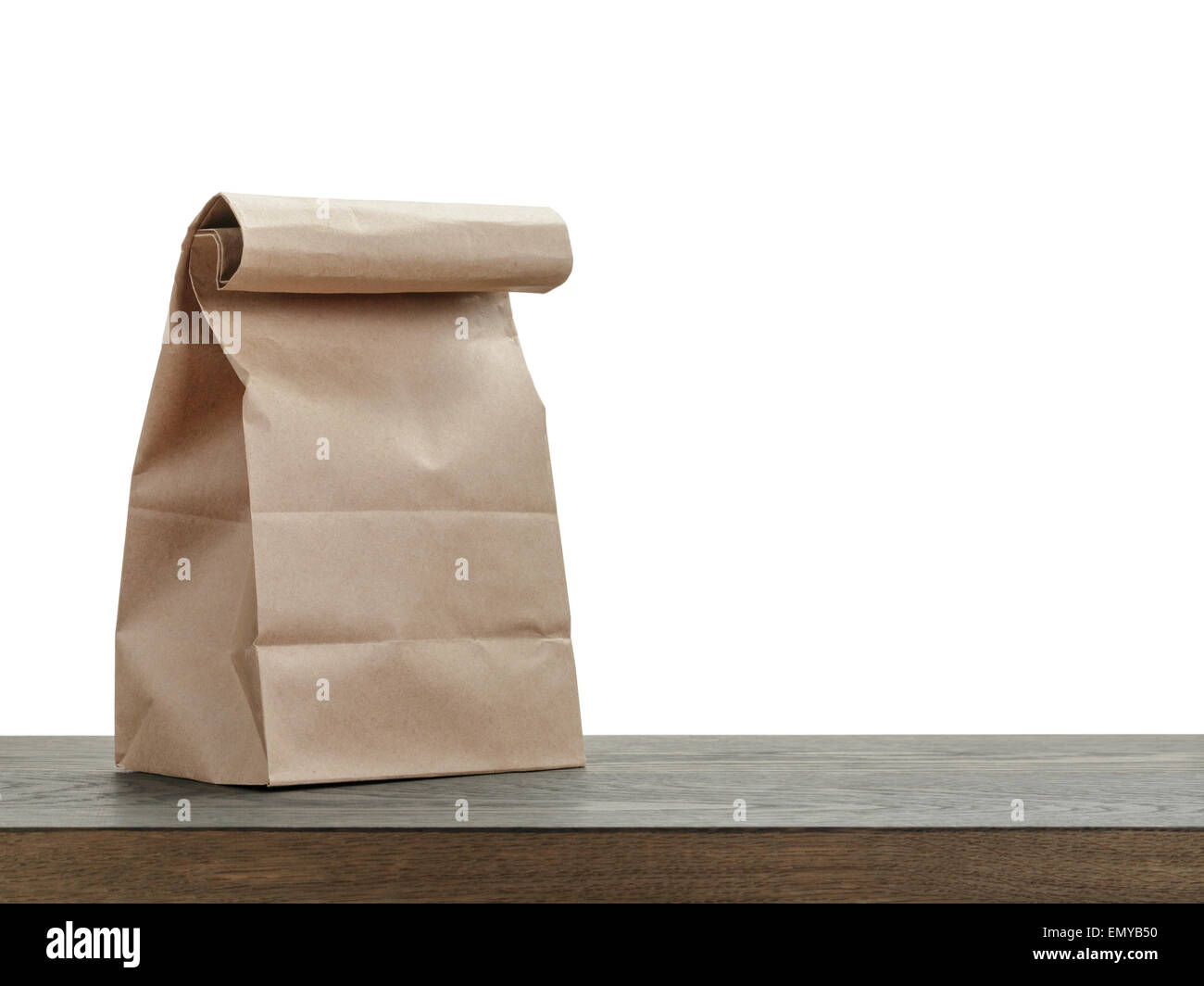 simple brown paper bag for lunch or food on wooden table Stock Photo ...