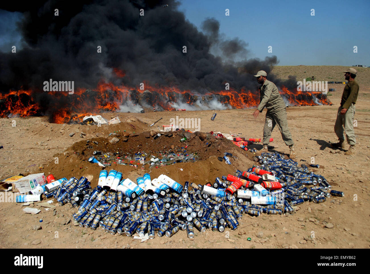 Shahkas. 23rd Apr, 2015. Pakistani soldiers burn drugs during a ...