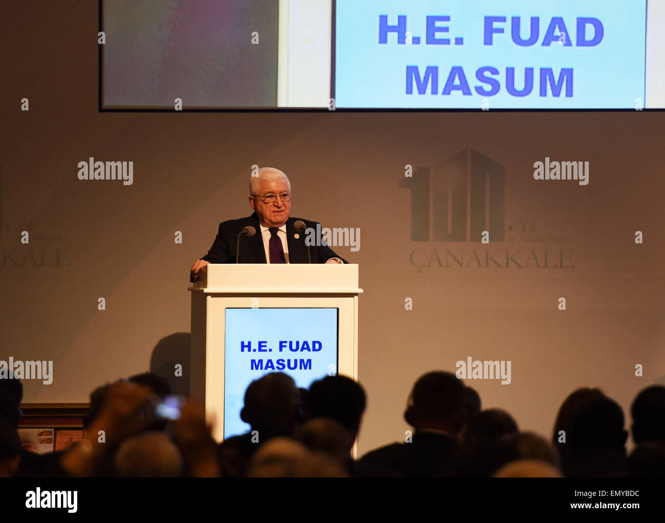 Istanbul, Turkey. 23rd Apr, 2015. Iraqi President Fuad Masum addresses ...