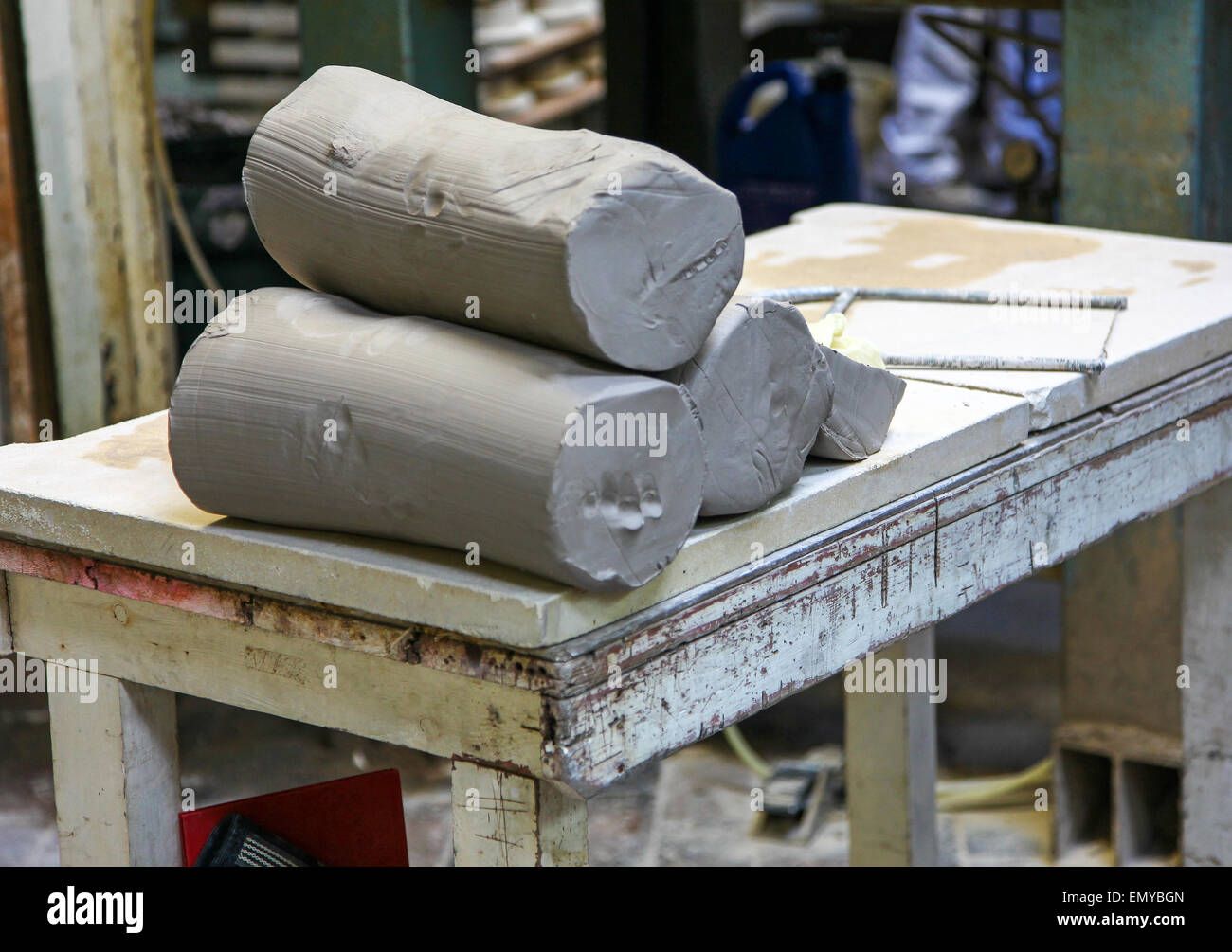 Rolls of clay at the Burleigh Middleport pottery factory Stoke-on-Trent ...