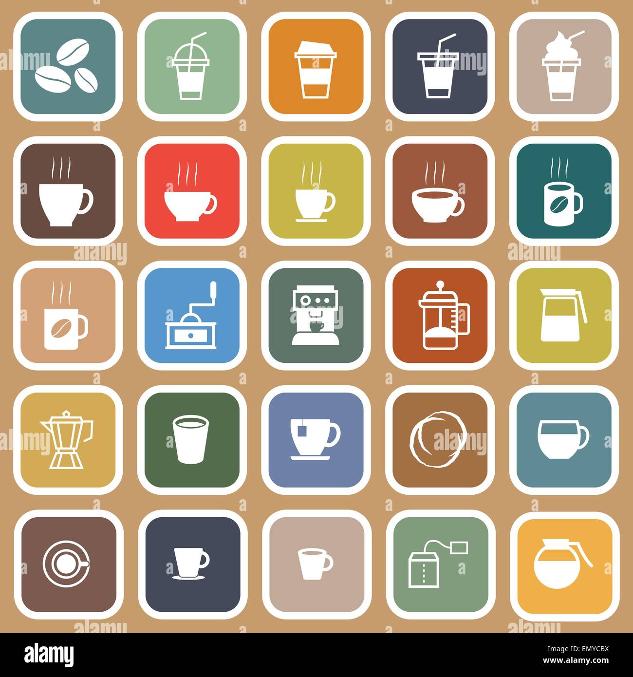 Coffee flat icons on brown background, stock vector Stock Vector Image ...