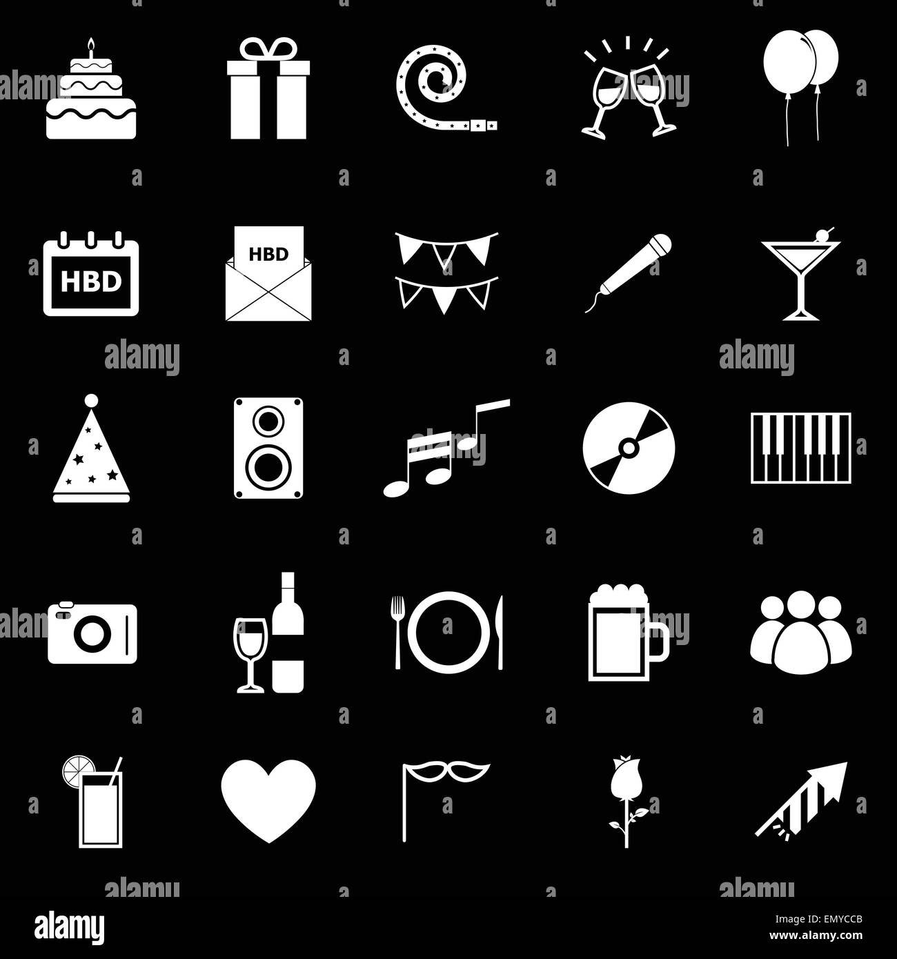 Birthday icons on black background, stock vector Stock Vector Image ...