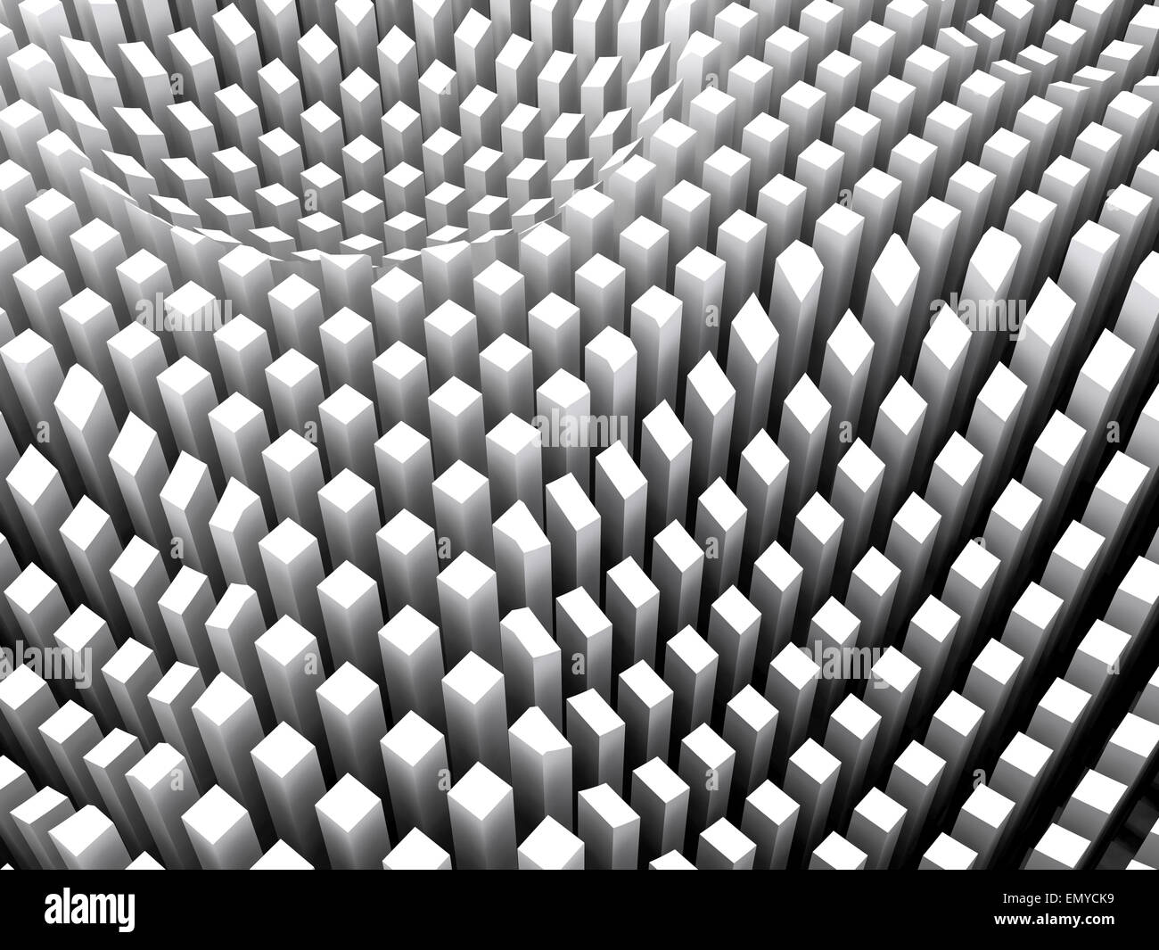 Abstract digital background with curved surface formed by white columns ...