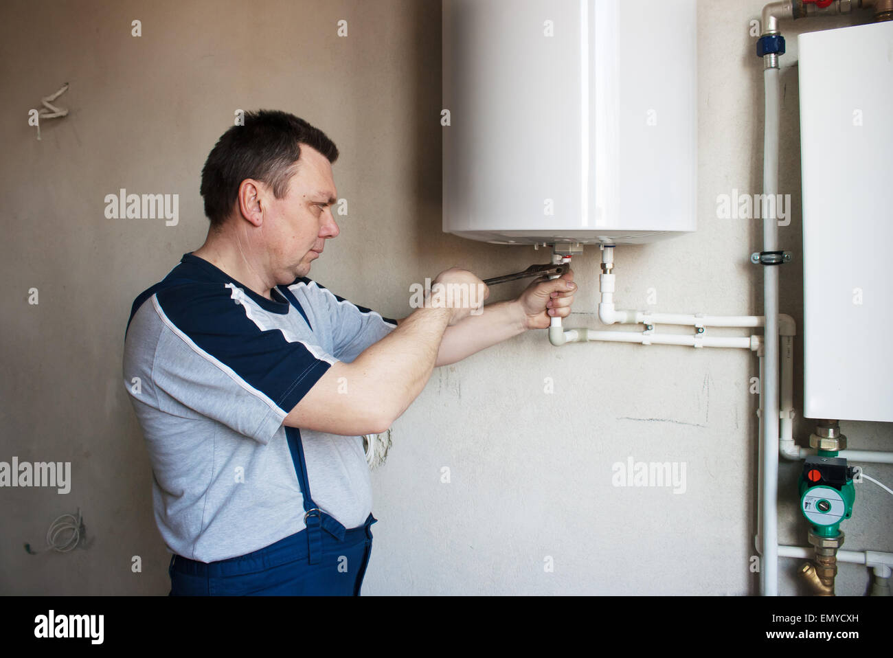 Man in boiler room working hi-res stock photography and images - Alamy