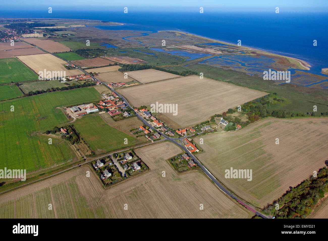 Titchwell village and the RSPB Nature Reserve view from the air Norfolk ...