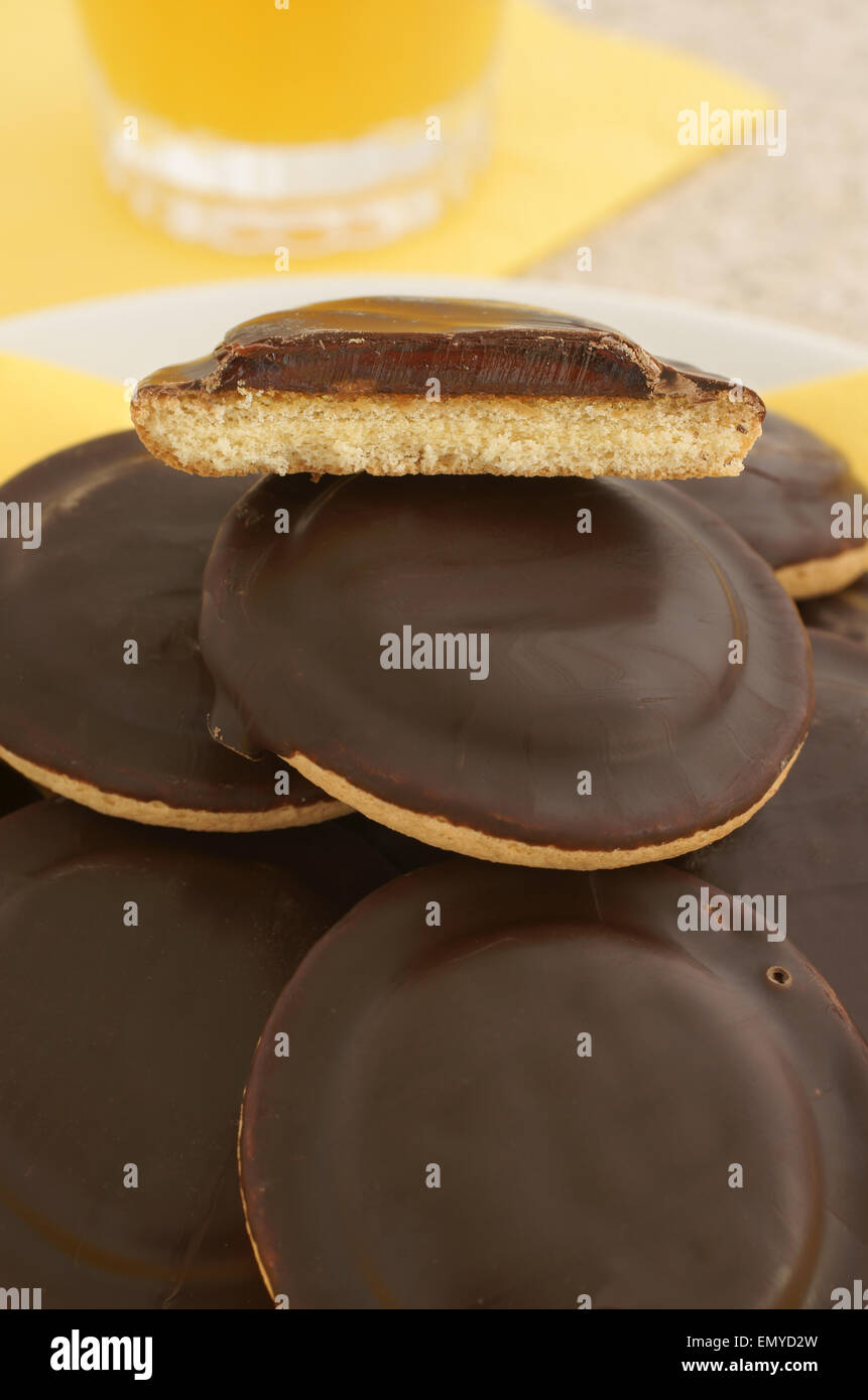 Jaffa cakes a sponge base cake with a layer of orange flavoured jelly ...