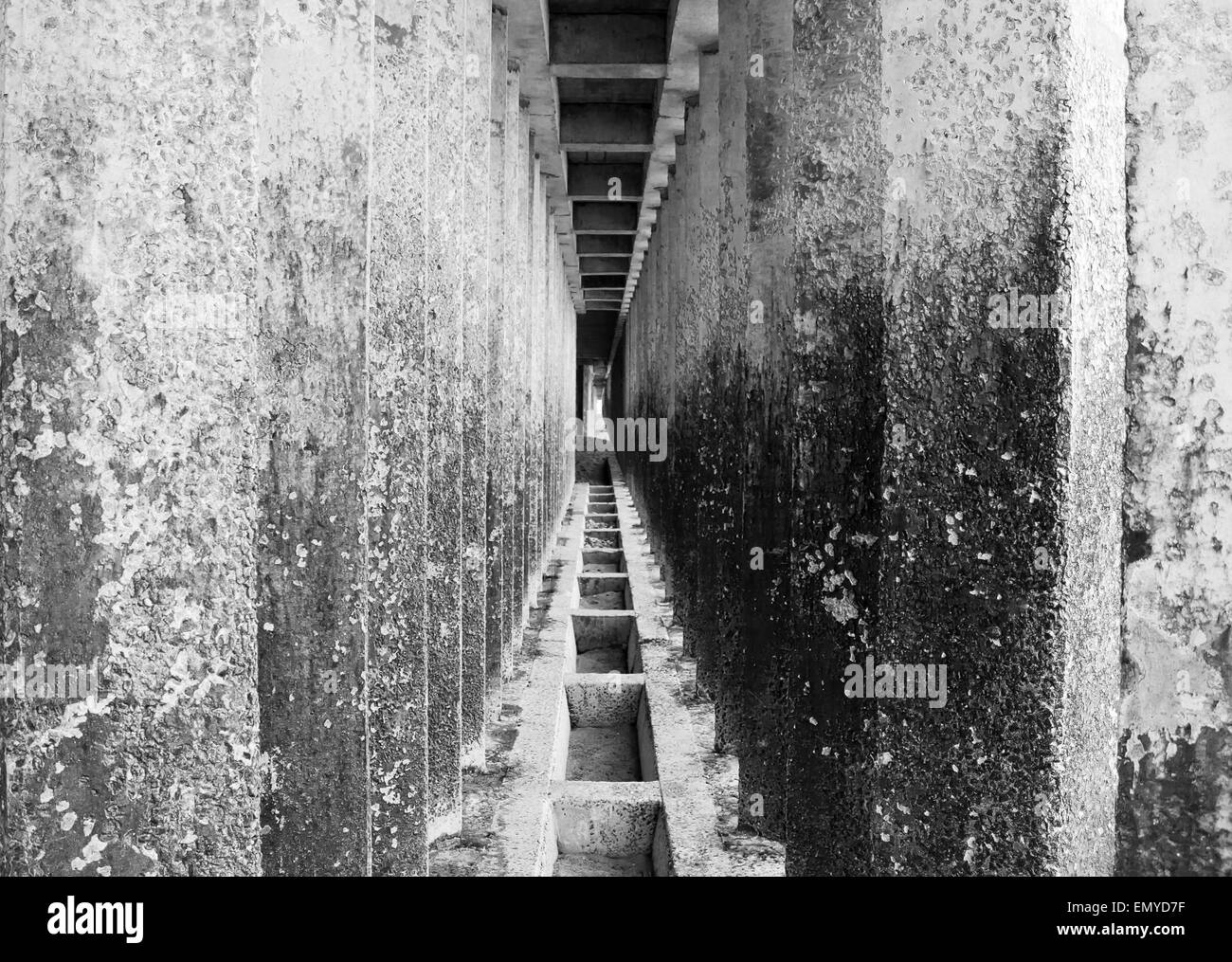 corridor of concrete pillars with perspective depth Stock Photo - Alamy