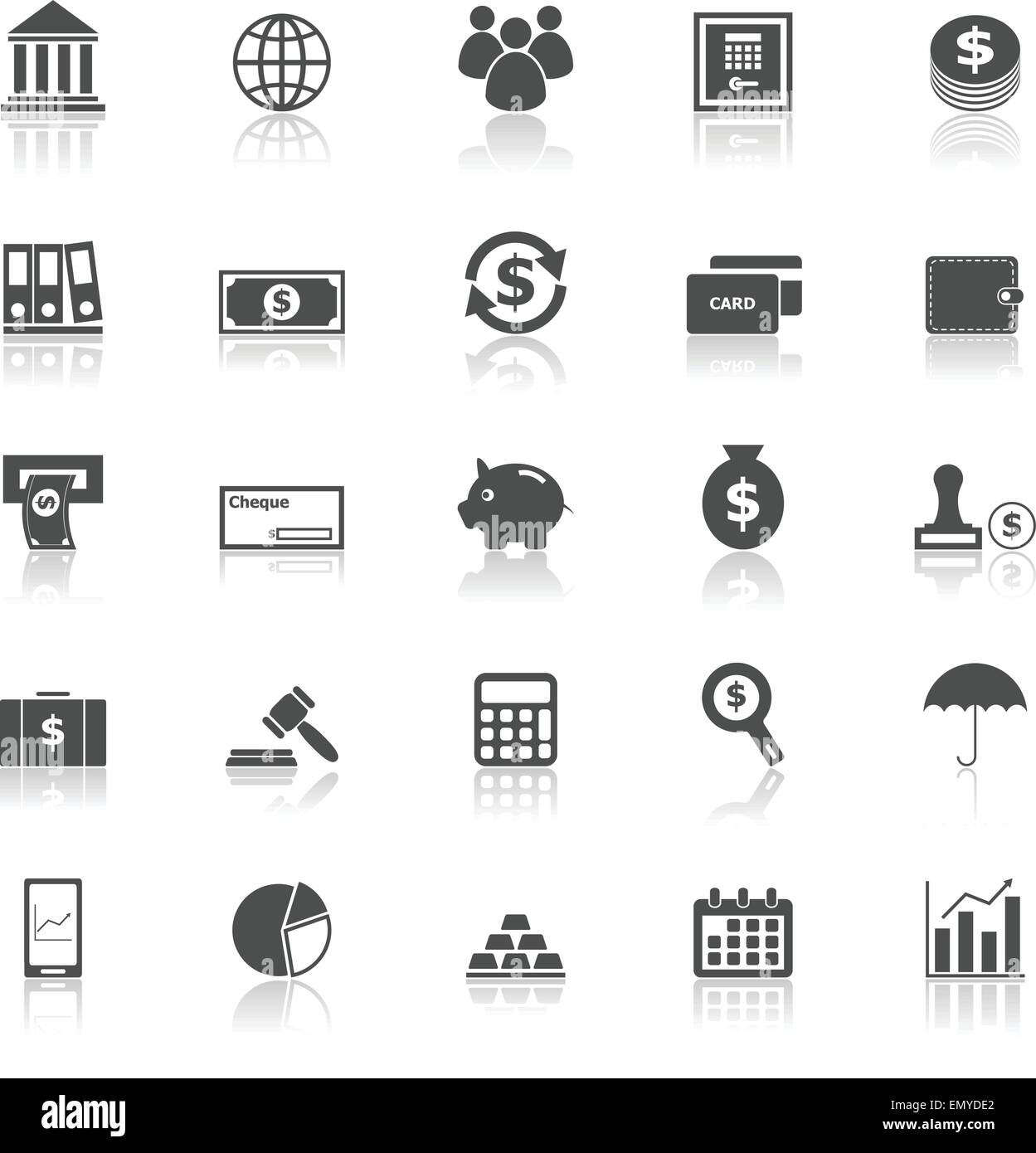 Banking icons with reflect on white background, stock vector Stock ...