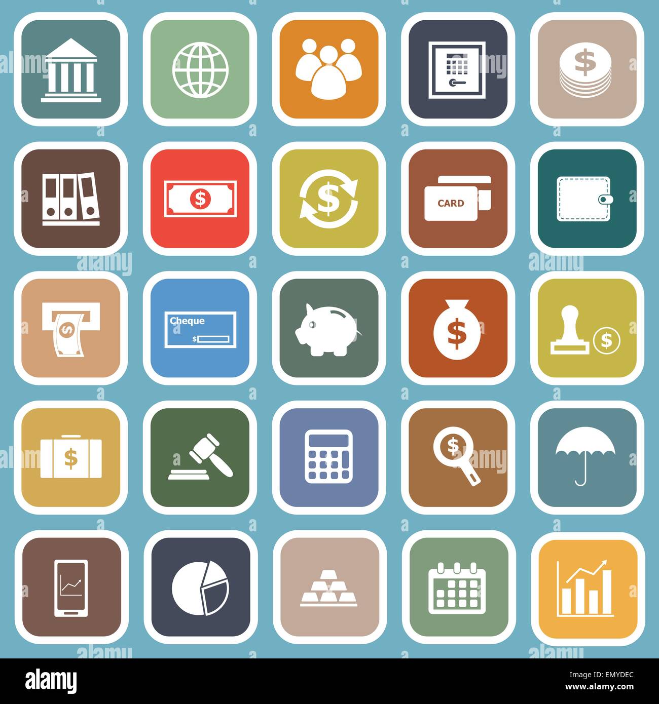 Banking flat icons on blue background, stock vector Stock Vector Image ...