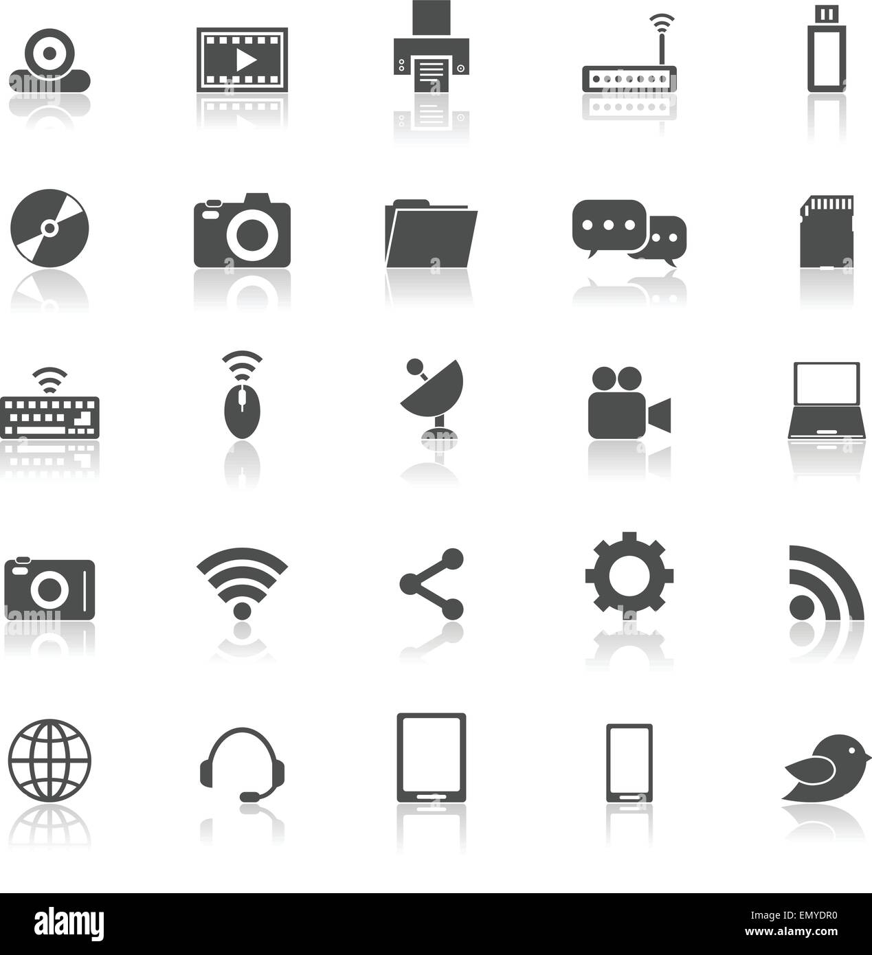 Hi-tech icons with reflect on white background, stock vector Stock ...