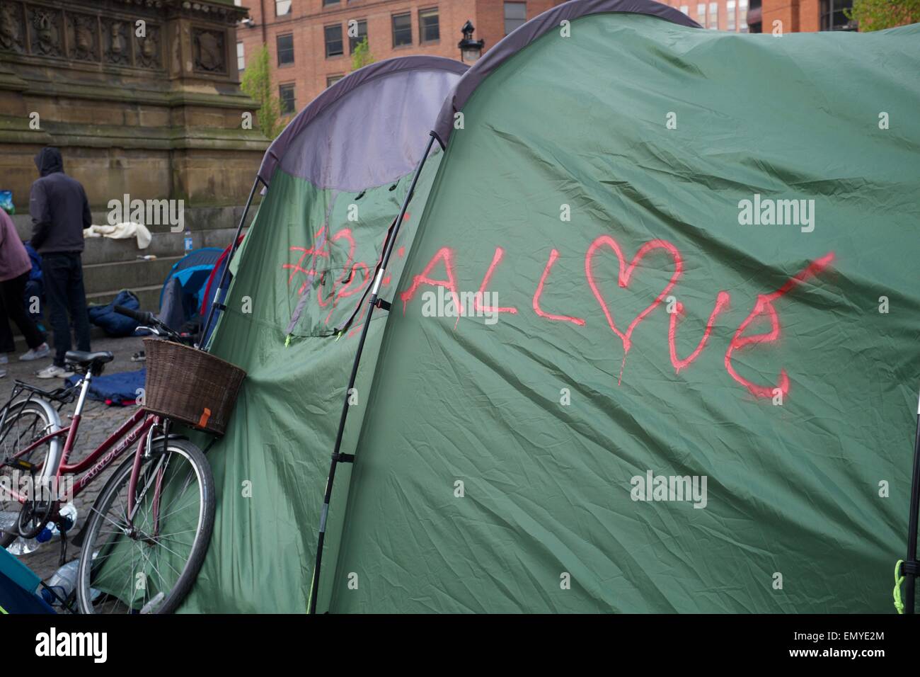 Manchester UK 24th April 2015 The protest by a group of homeless people ...