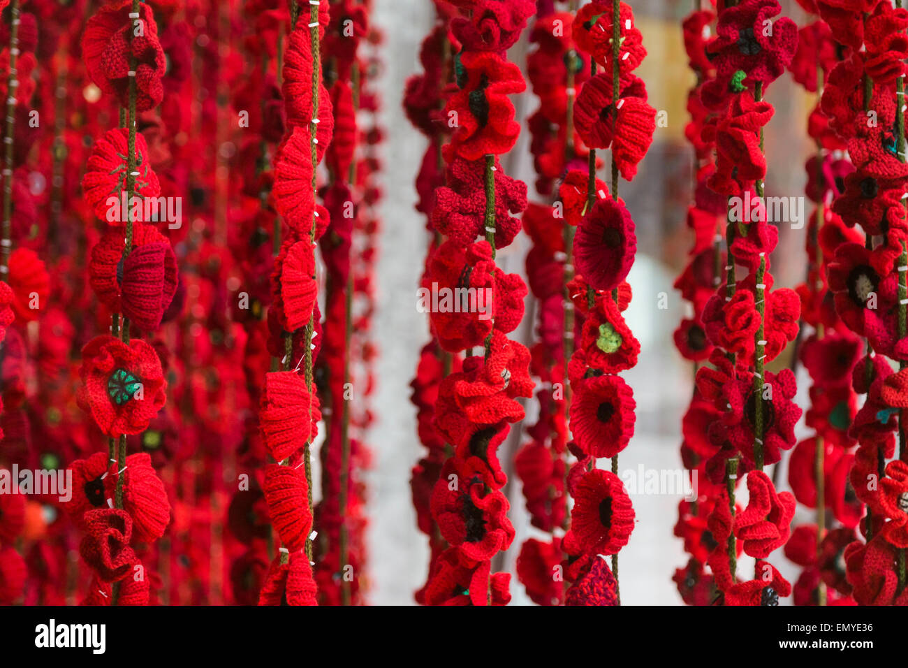 Melbourne, Australia. 24 April 2015. A sea of handmade red poppies in ...