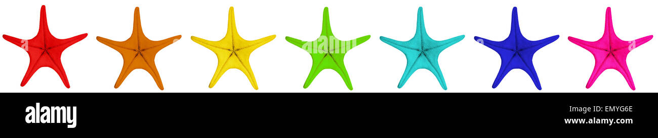 Rainbow colors set of beautiful starfish isolated on white backg Stock ...