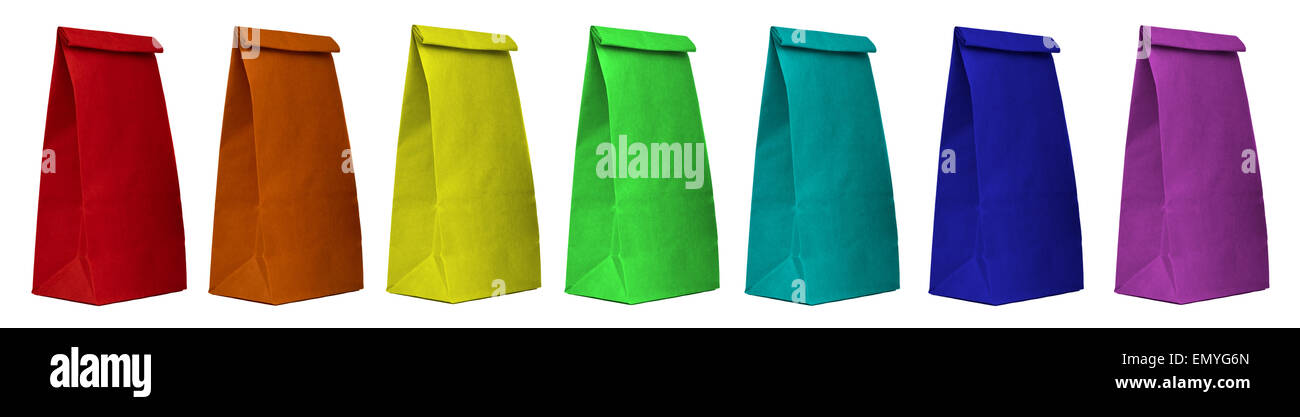 Rainbow colors set of paper bags isolated on white background. C Stock ...