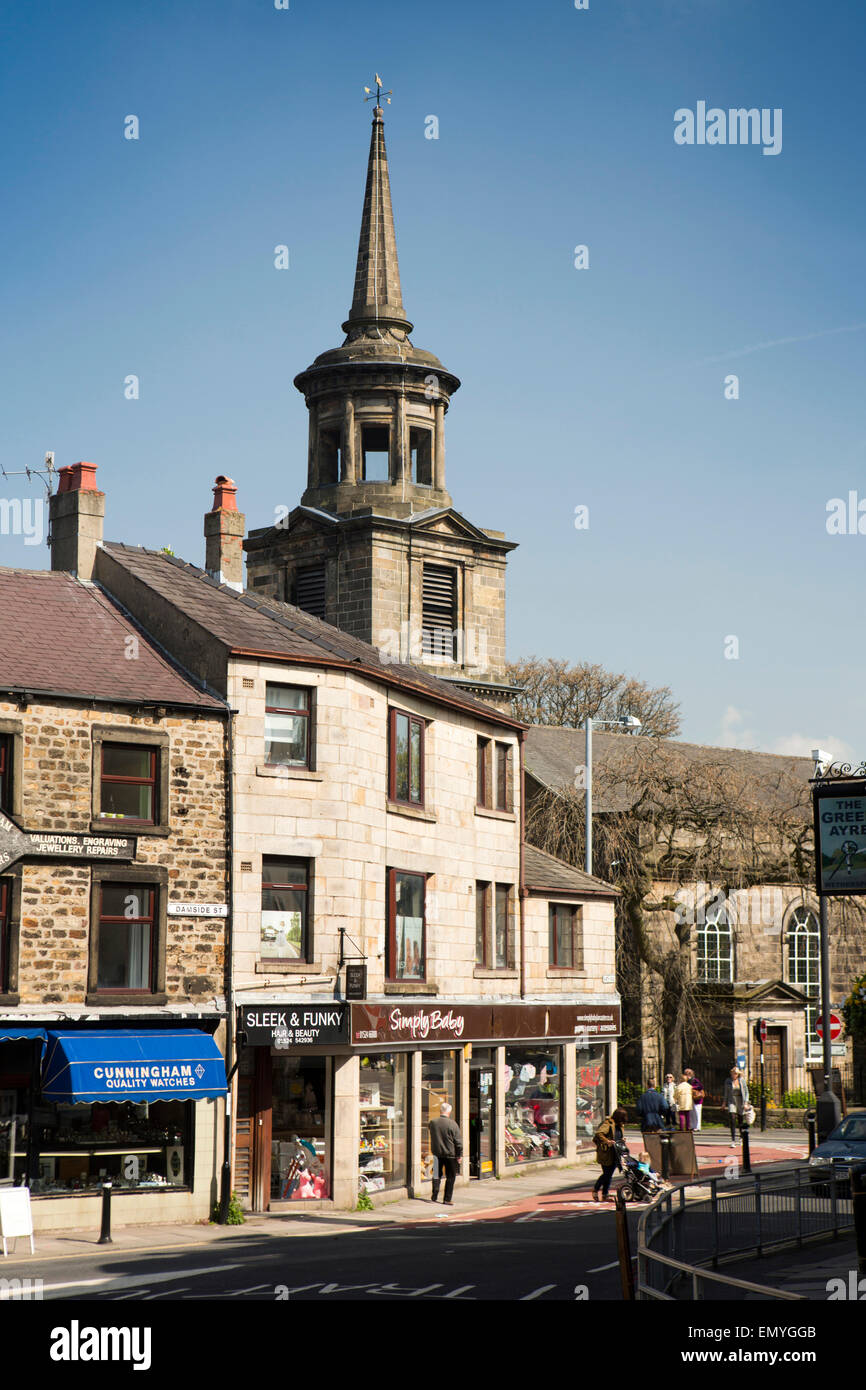 UK, England, Lancashire, Lancaster, Damside Street, spire of St John’s ...