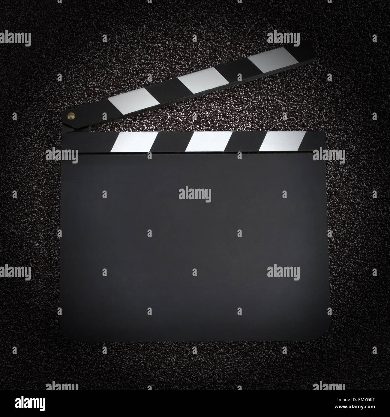 Blank movie production clapper board over dark background with c Stock ...