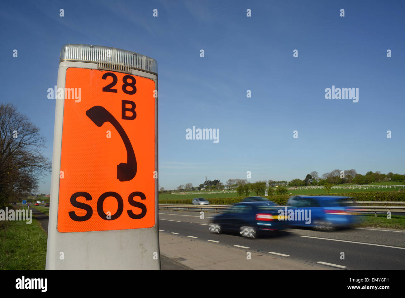 cars passing sos emergency breakdown telephone on the a64 road near ...