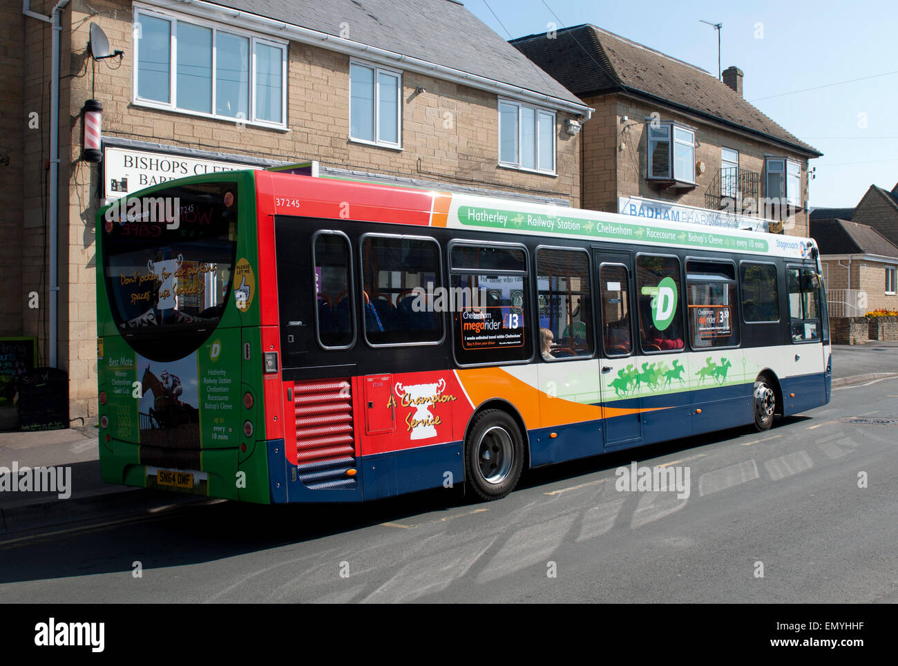 Stagecoach D service bus in Bishop`s Cleeve village, Gloucestershire ...