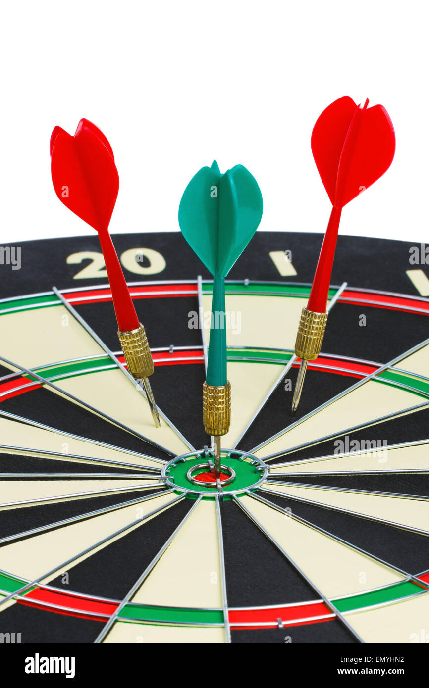 Darts arrows in the target center Stock Photo - Alamy