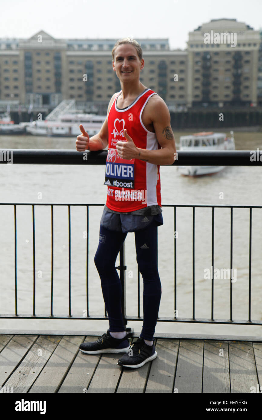 London, UK. 24th April 2015. Celebrity runner Oliver Proudlock running ...