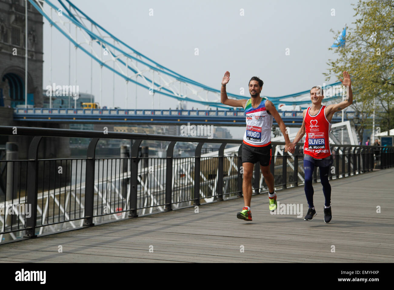 London, UK. 24th April 2015. Celebrity runner Hugo Taylor running for ...