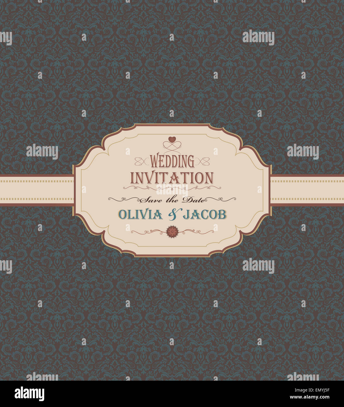 Vintage Wedding Invitation With Ornate Background And Title Inscription ...