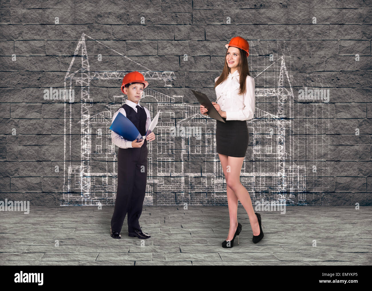 Little boy and woman builder Stock Photo - Alamy