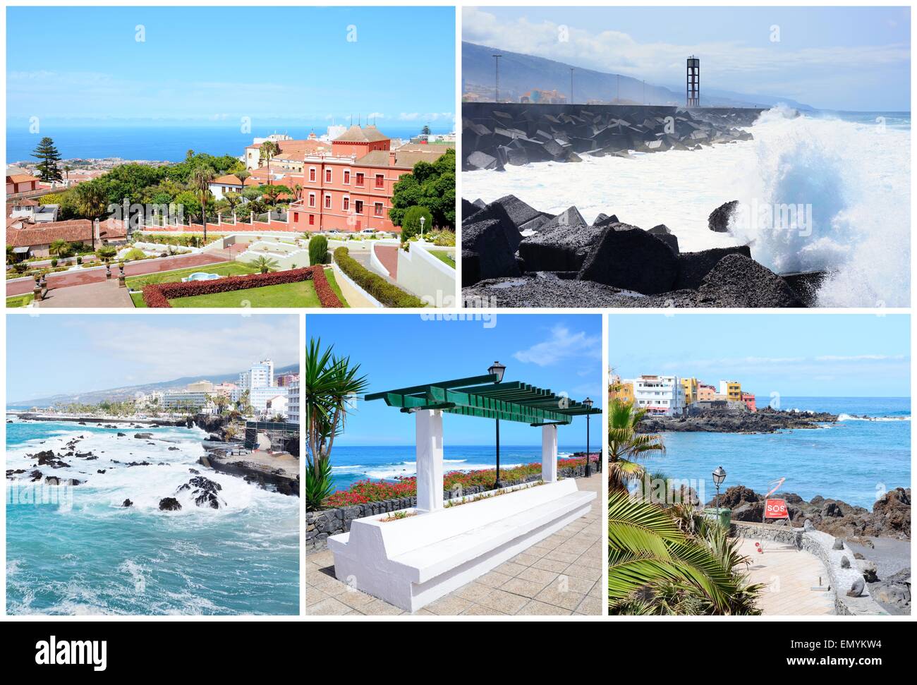 Collage postcard with pictures from places in Tenerife, Spain Stock ...