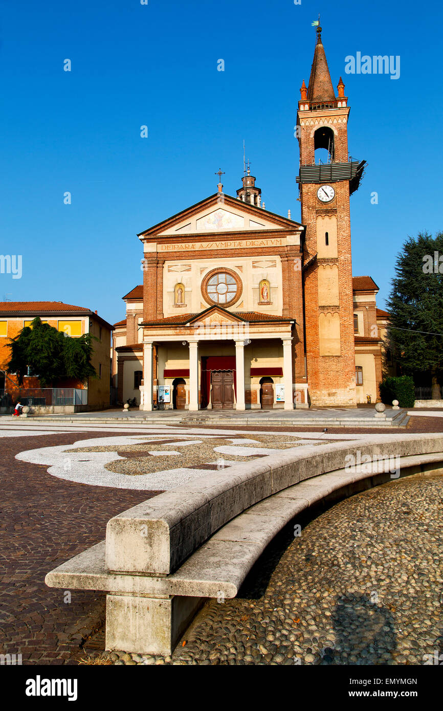 in the parabiago old church closed brick tower sidewalk italy lombardy ...